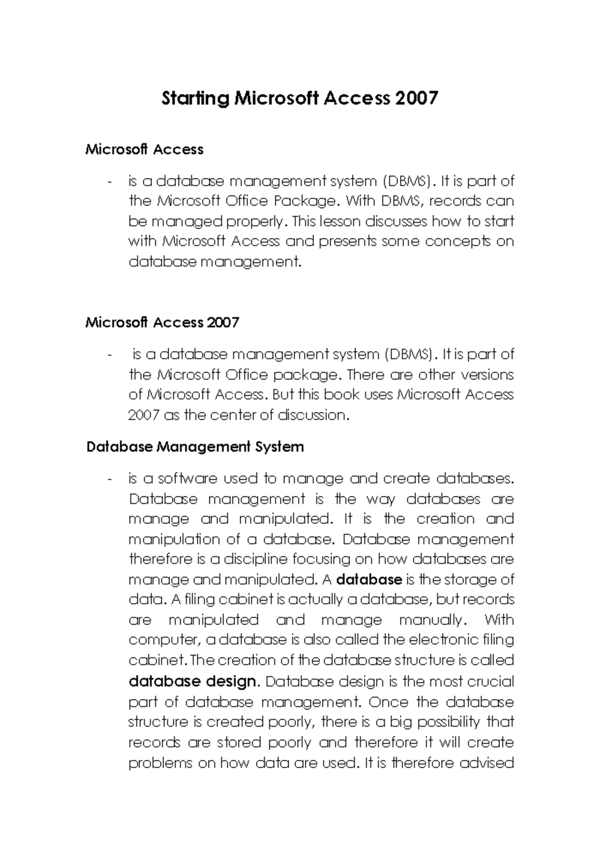 Starting MS Access N a Starting Microsoft Access 2007 Microsoft starting-ms-access-n-a-starting-microsoft-access-2007-microsoft