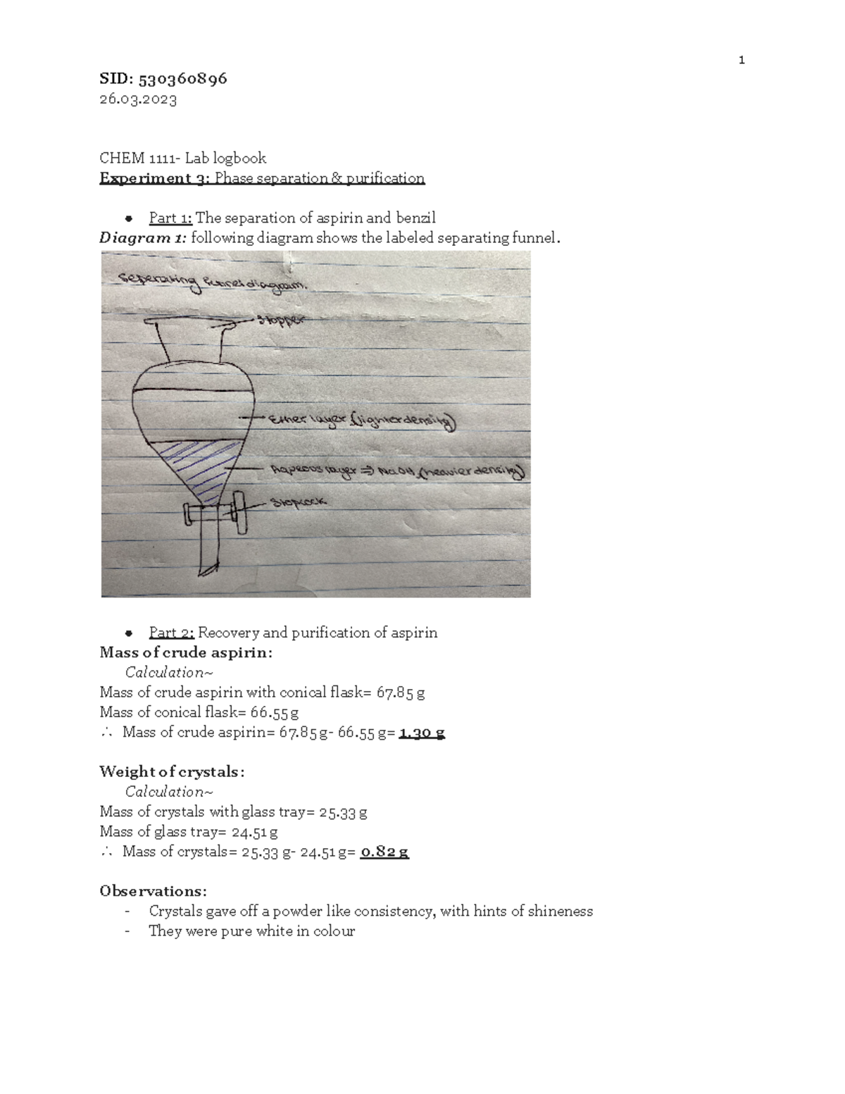 Chem logbook submission 3 - 1 SID: 530360896 26. CHEM 1111- Lab logbook Experiment 3: Phase ...