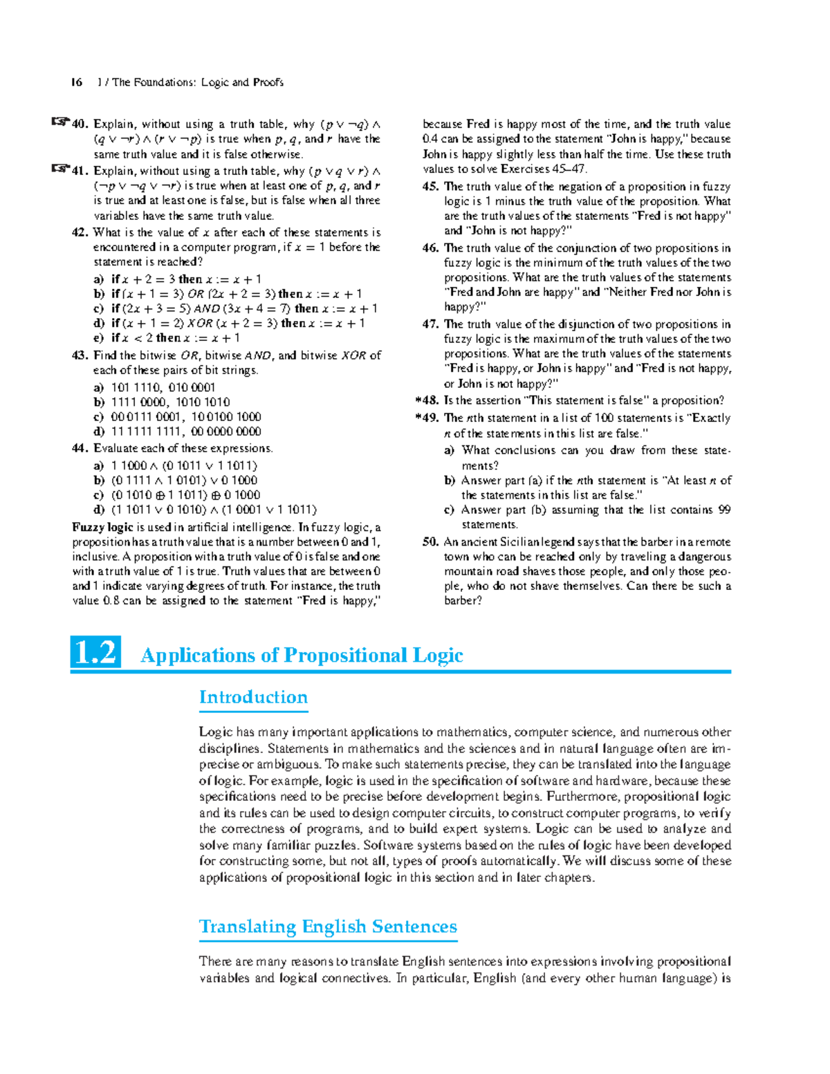 Lecture 1-Proposial logic - 16 1 / The Foundations: Logic and Proofs 40. Explain, without using ...