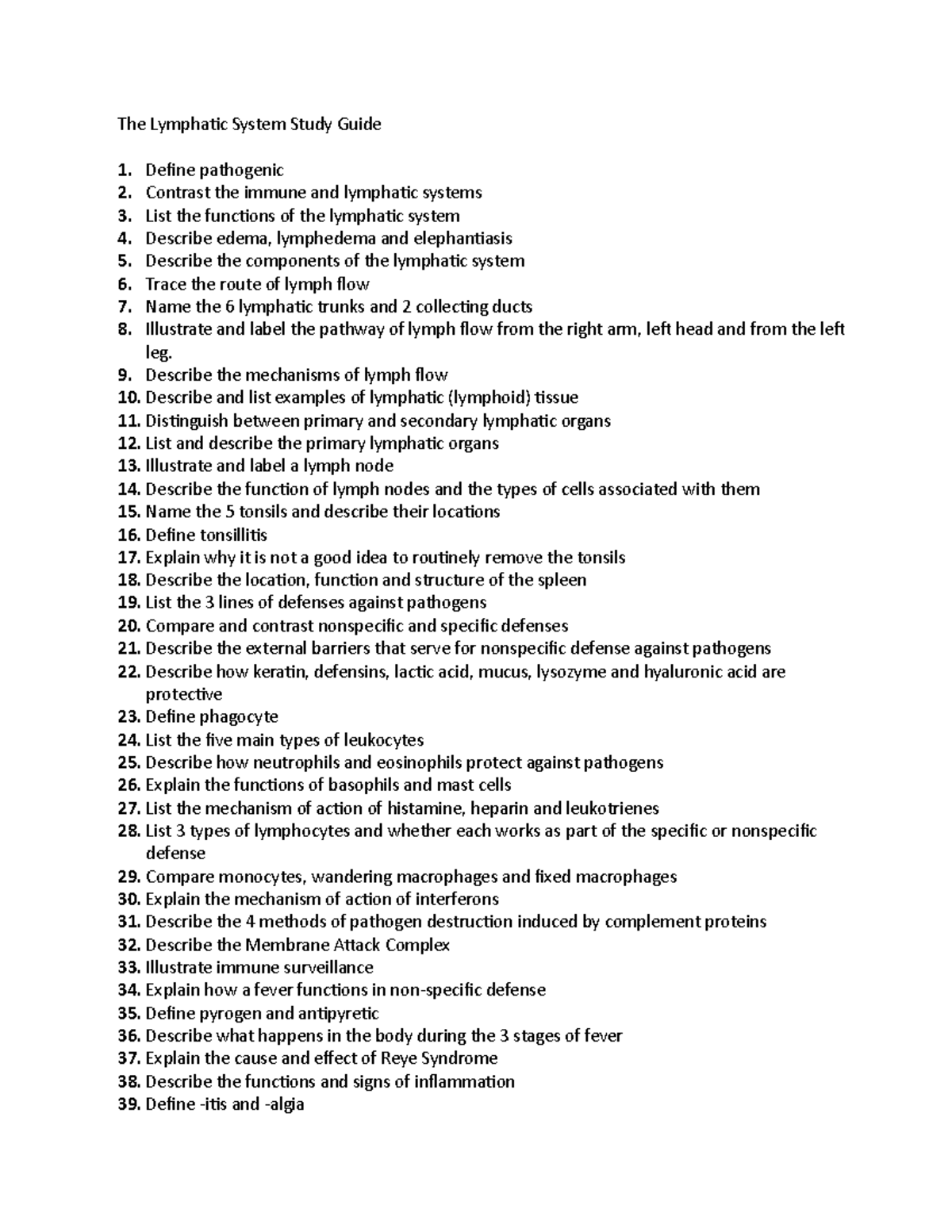 Lymphatic System Study Guide Bio test - The Lymphatic System Study ...