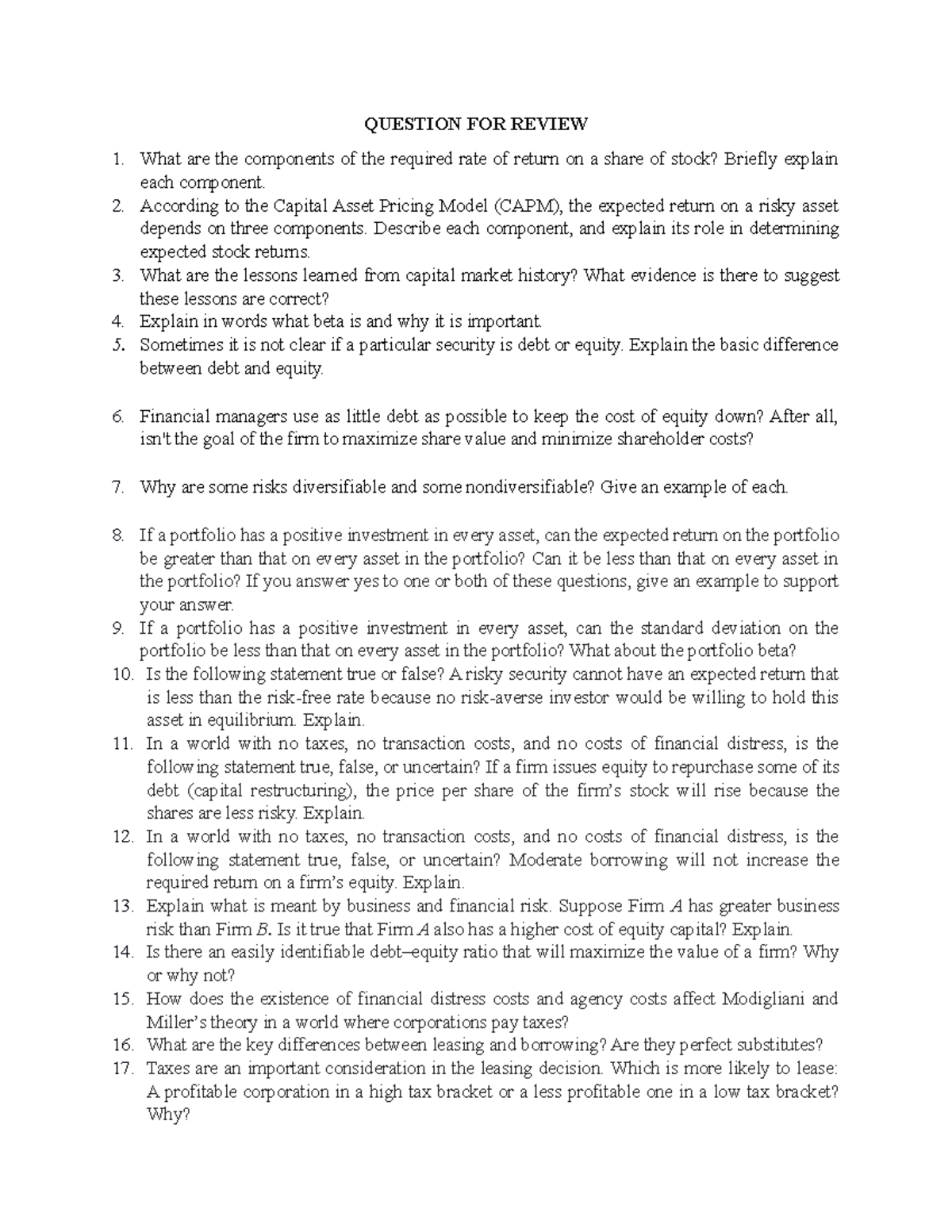 Essay Questions For Revision QUESTION FOR REVIEW 1 What Are The