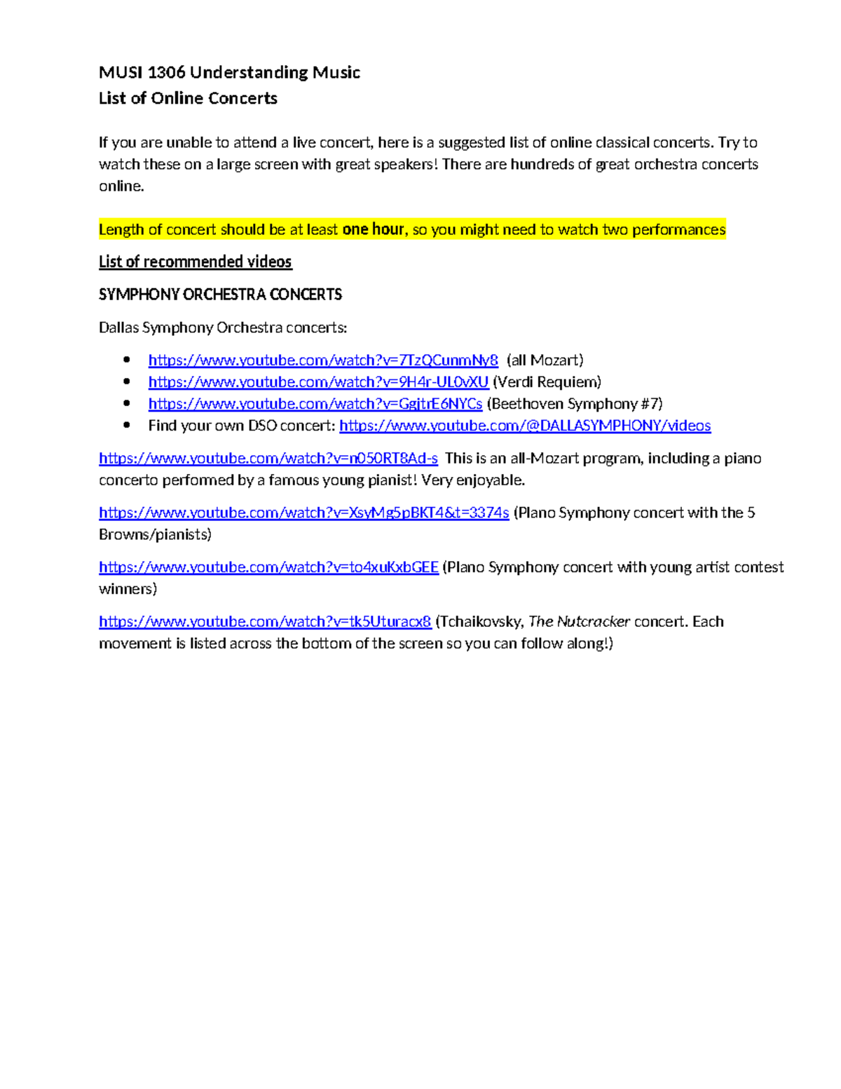 Online concert list update - MUSI 1306 Understanding Music List of ...