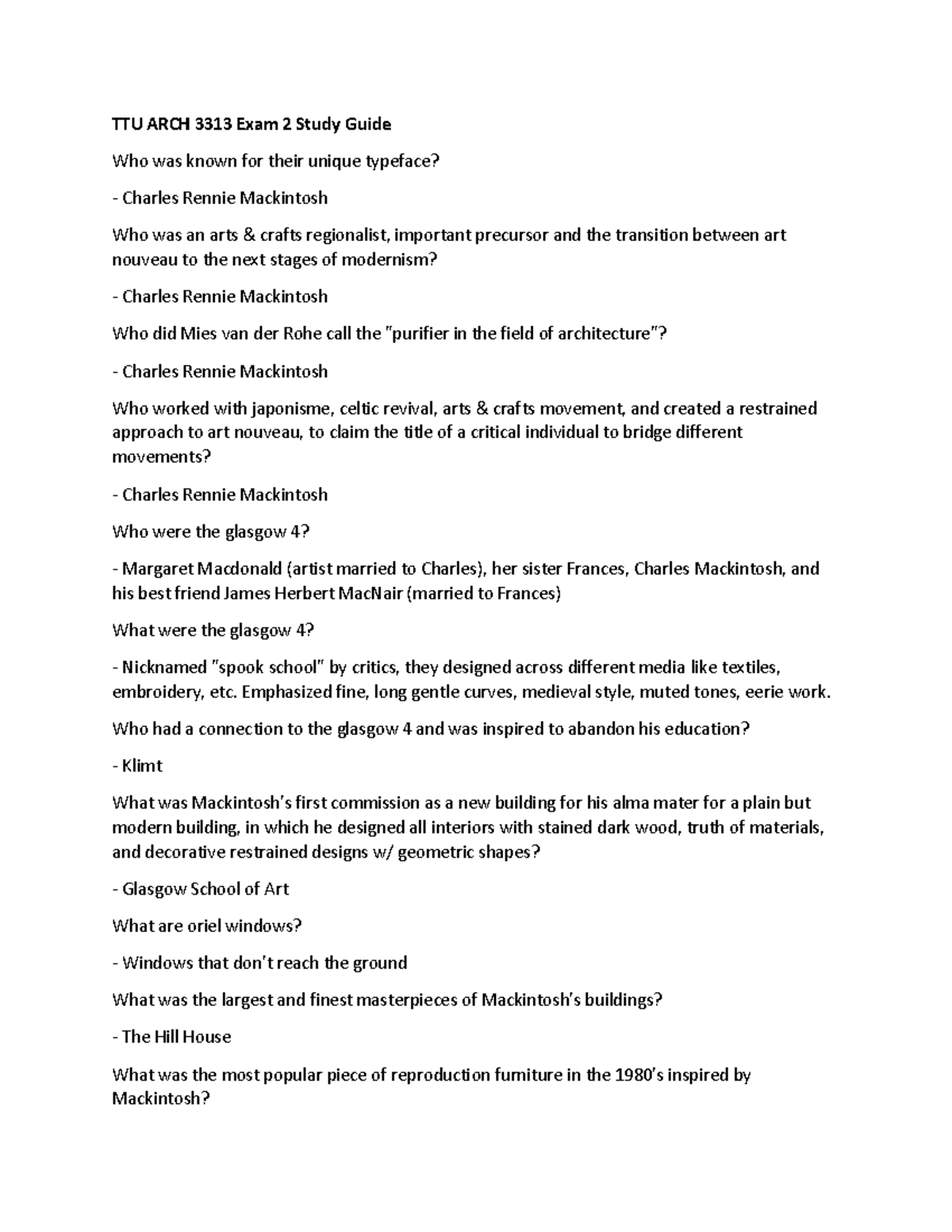 TTU ARCH 3313 Exam 2 Study Guide - TTU ARCH 3313 Exam 2 Study Guide Who ...