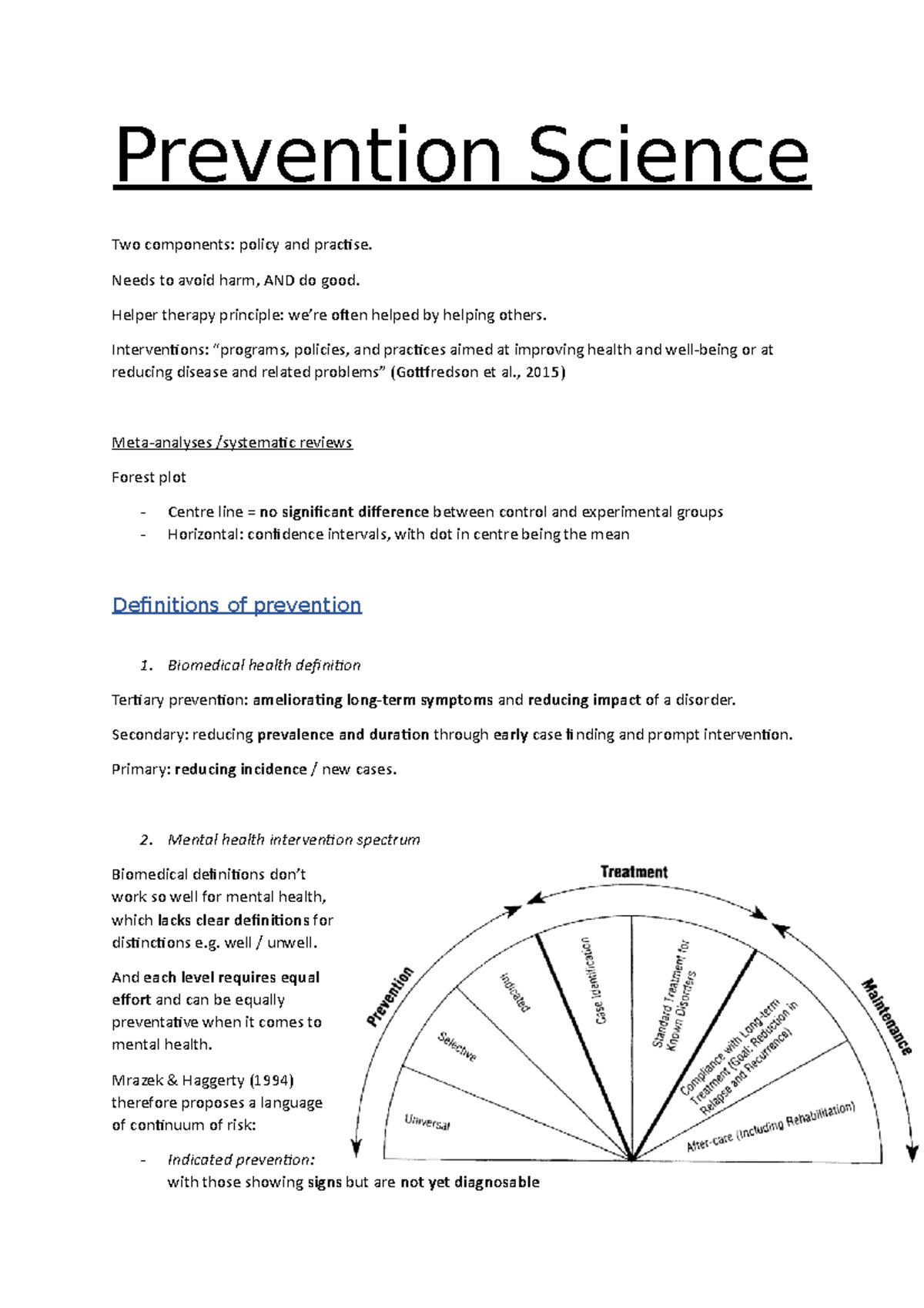 Prevention Science - Psychology Honours notes - Prevention Science Two ...