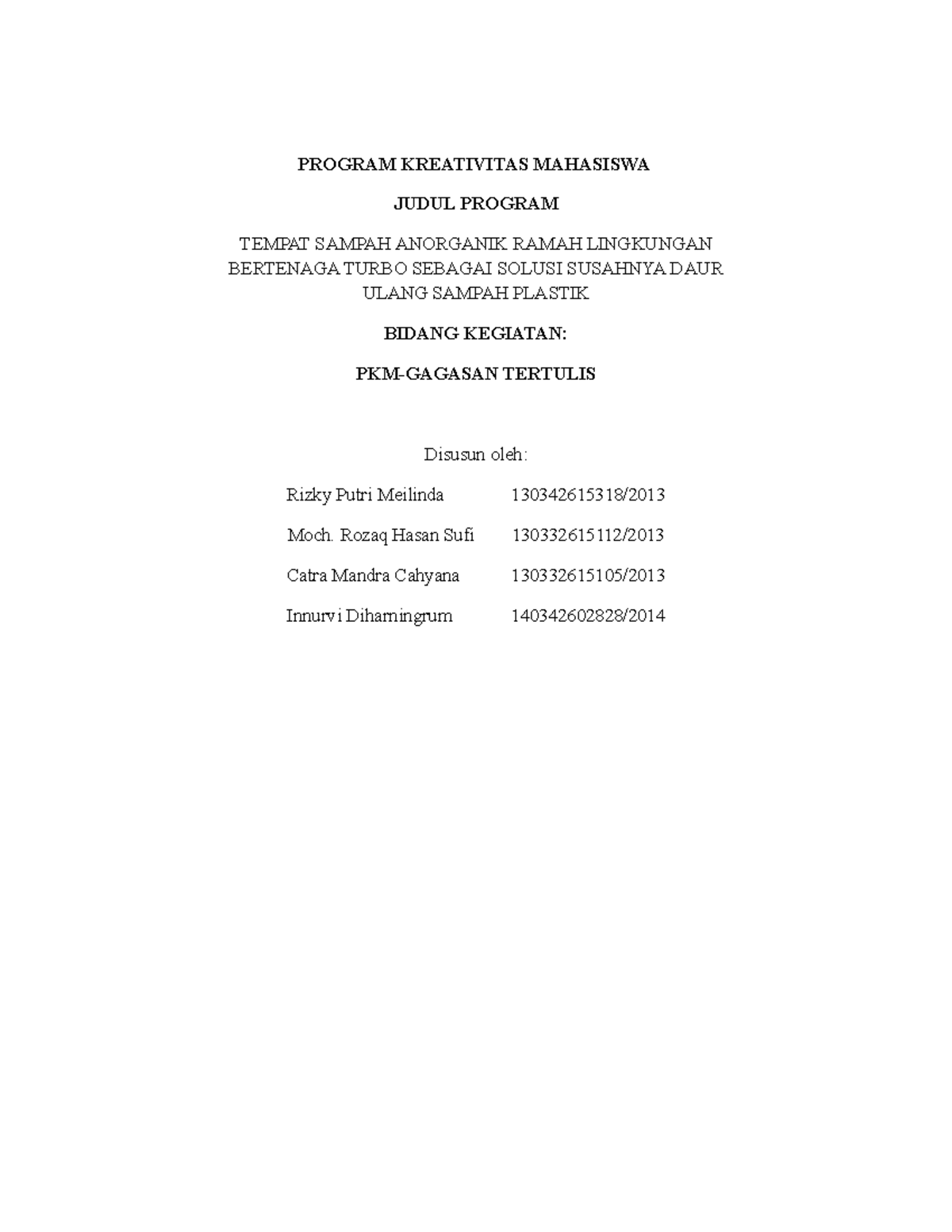 Program Kreativitas Mahasiswa part 1 - PROGRAM KREATIVITAS MAHASISWA JUDUL PROGRAM TEMPAT SAMPAH ...