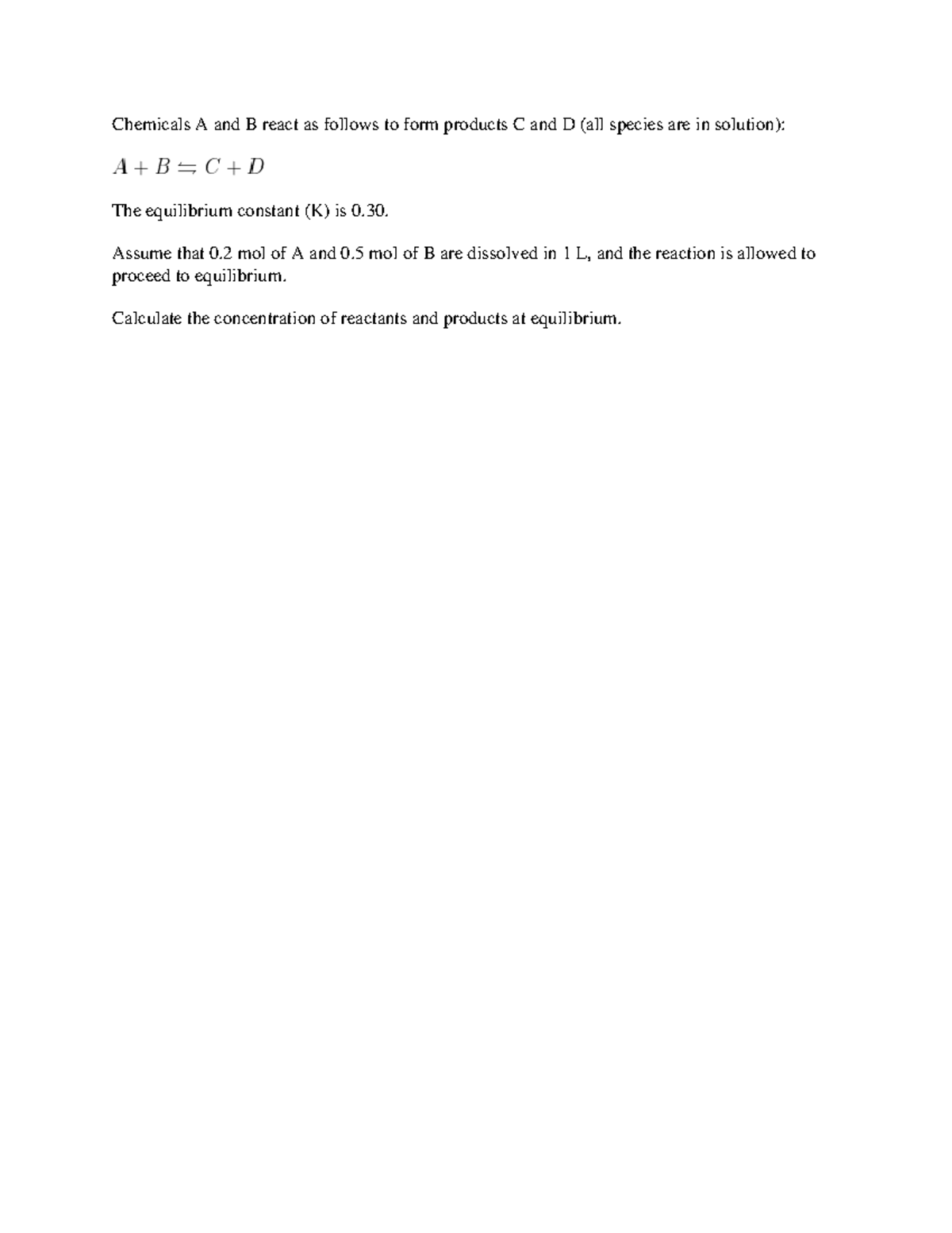 Equilibrium Questions - Chem 287 - McGill - Studocu