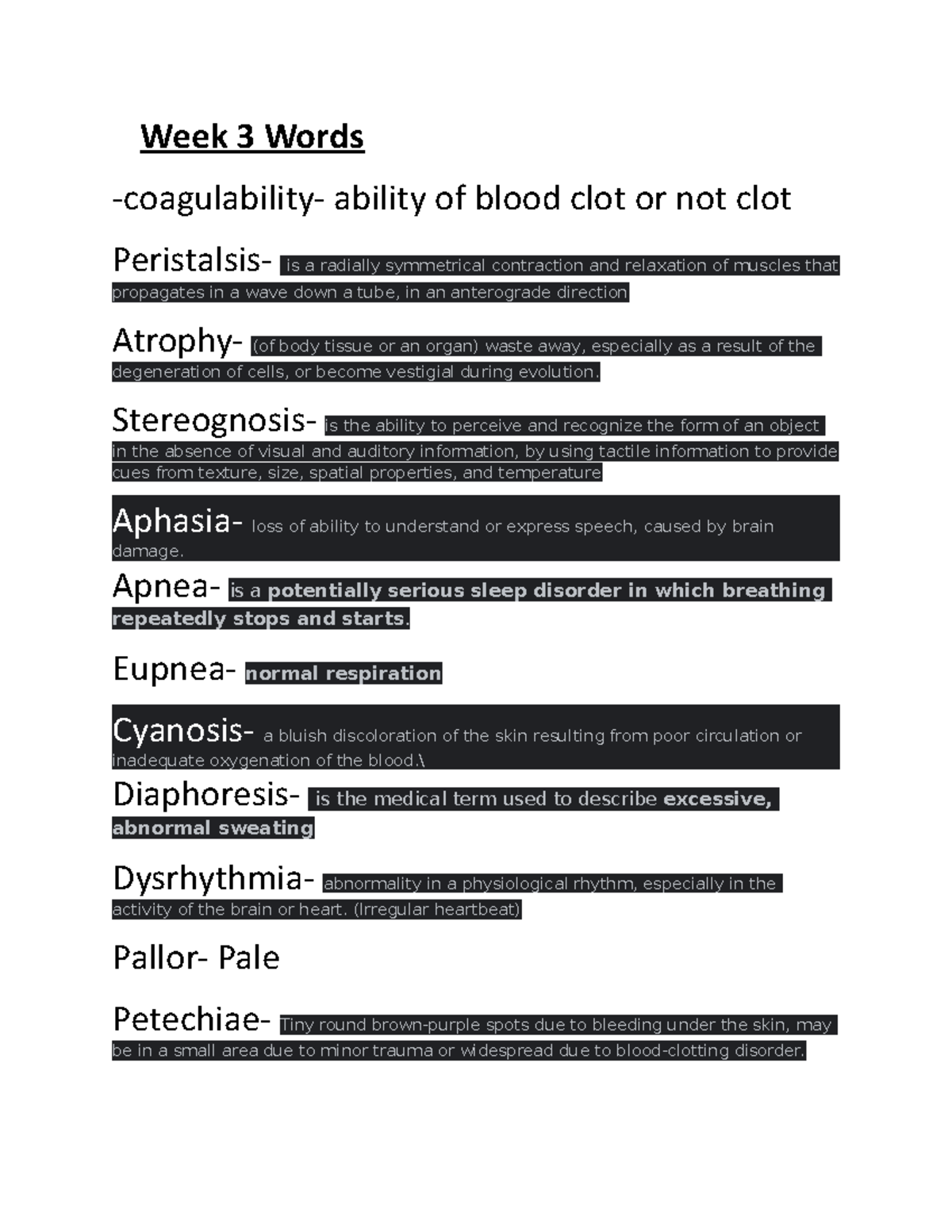 N100 Week 3 Words - Notes - Week 3 Words -coagulability- ability of ...
