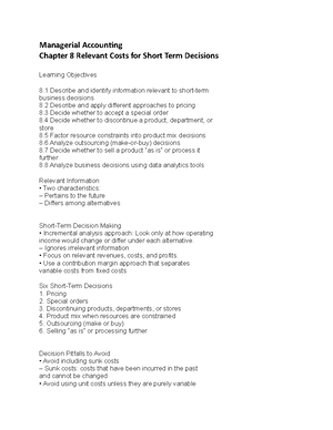 Chapter 10 Performance Evaluation - Managerial Accounting Chapter 10 Performance Evaluation ...