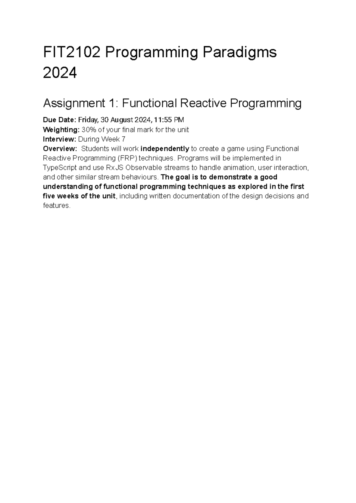 Assignment 1 2024 Specifications - FIT2102 Programming Paradigms 2024 ...