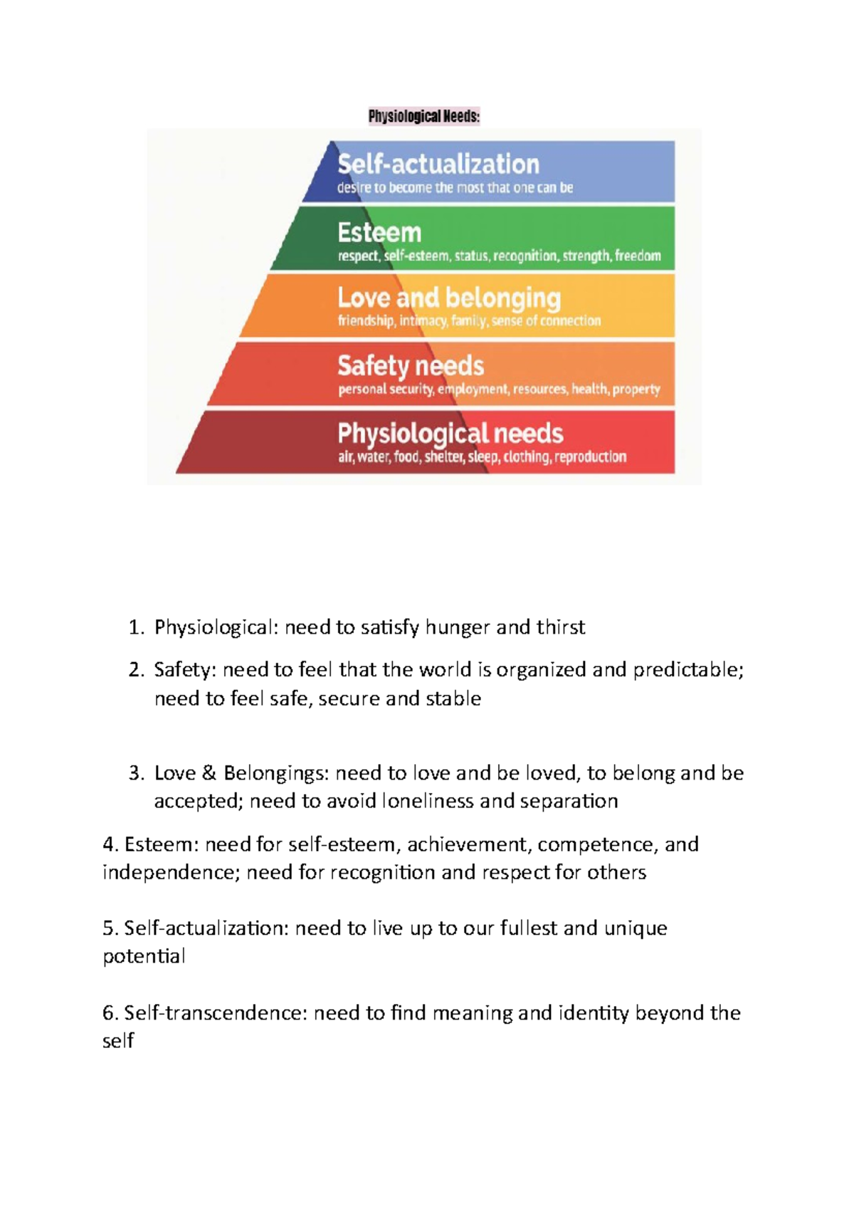 Gen.Psych 10 17 - Physiological Needs - Physiological: need to satisfy ...