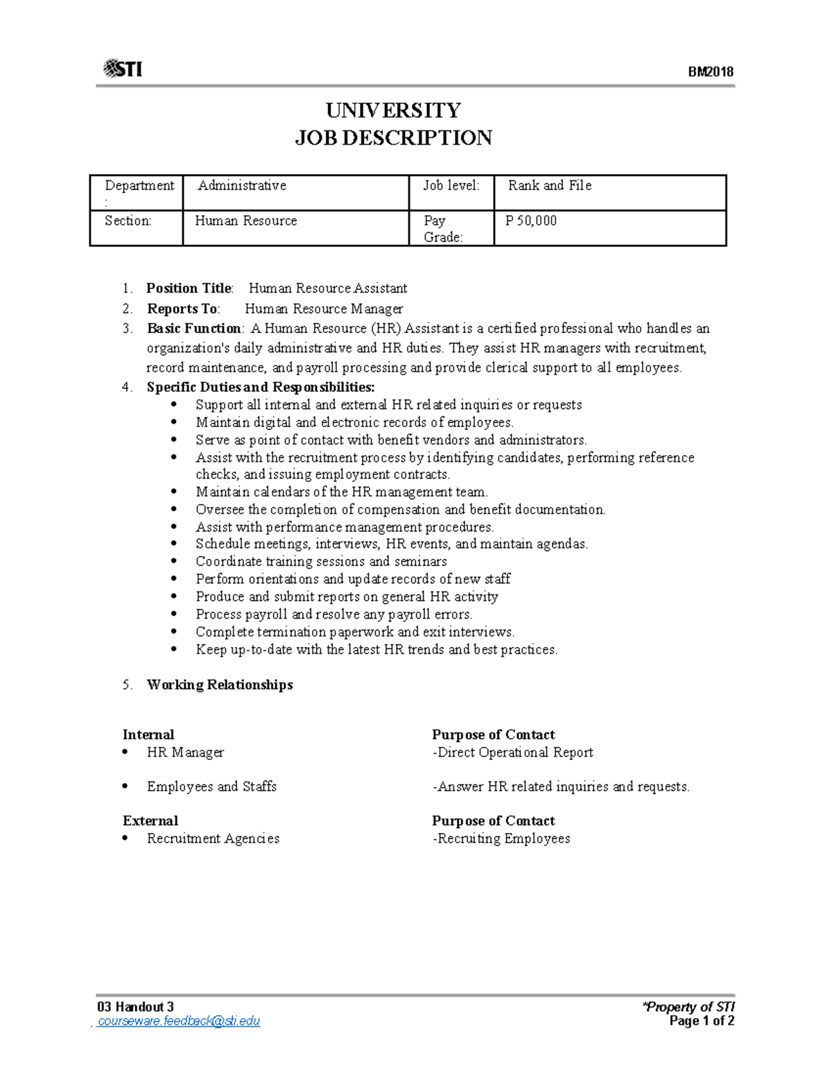 03-Elms-Activity-1 Job Description - UNIVERSITY JOB DESCRIPTION ...