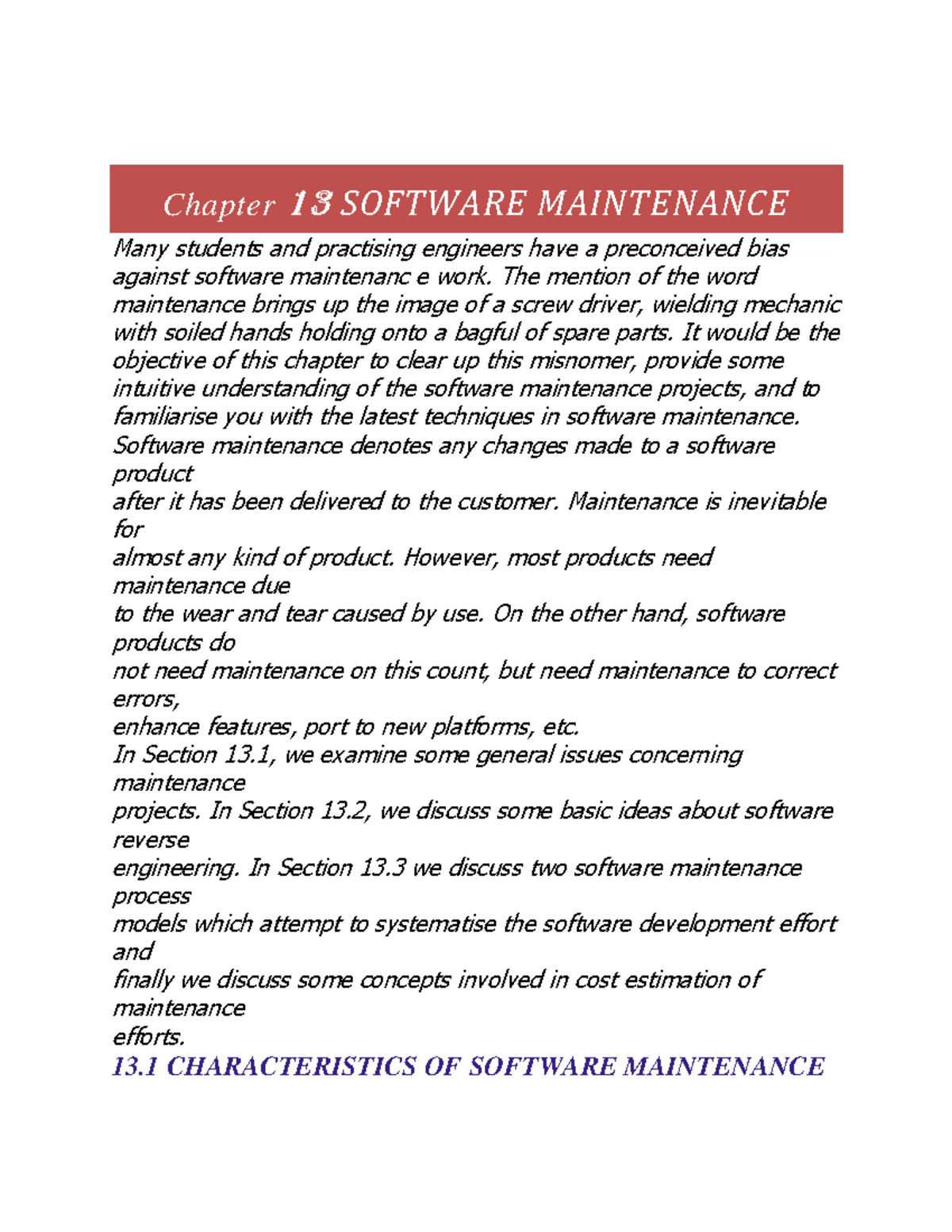 Chapter 13 Software Maintenance - Chapter 13 SOFTWARE MAINTENANCE Many ...