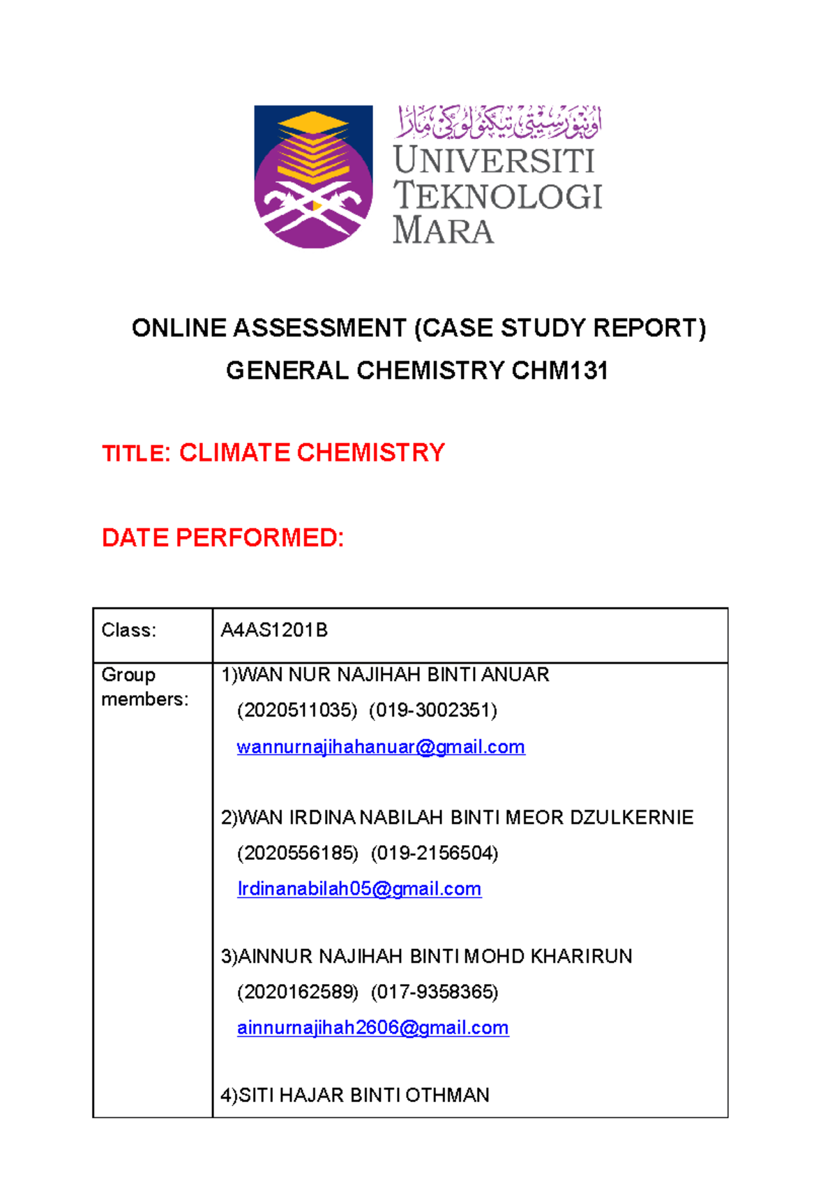 CASE Study Group 3 - ONLINE ASSESSMENT (CASE STUDY REPORT) GENERAL ...
