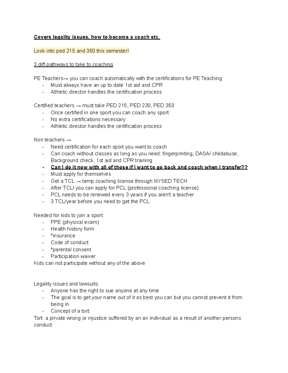 Coaching requirements and begining to coach - Covers legality issues ...