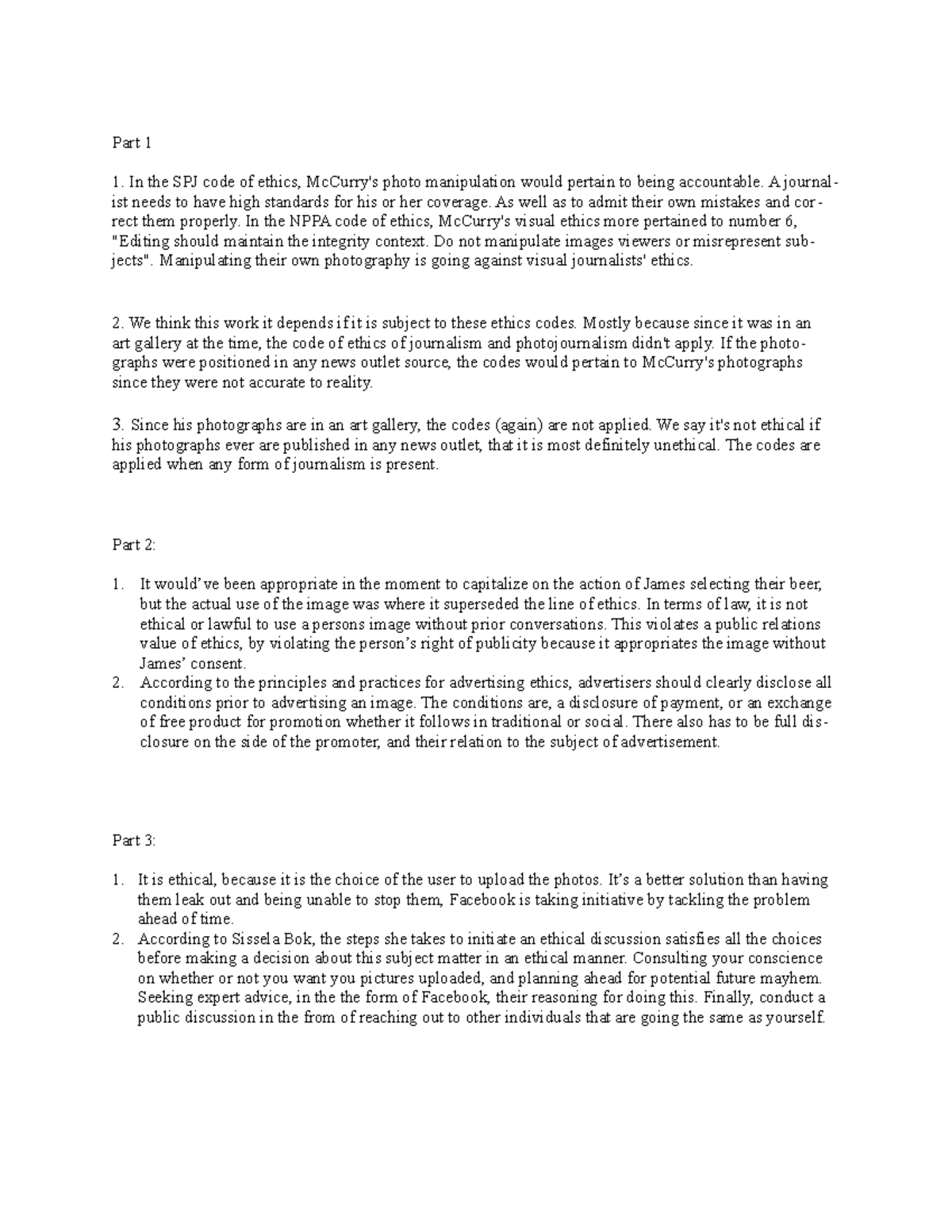 Etics p2 (W) - Ethics Test 2 Review - Part 1 1. In the SPJ code of ...