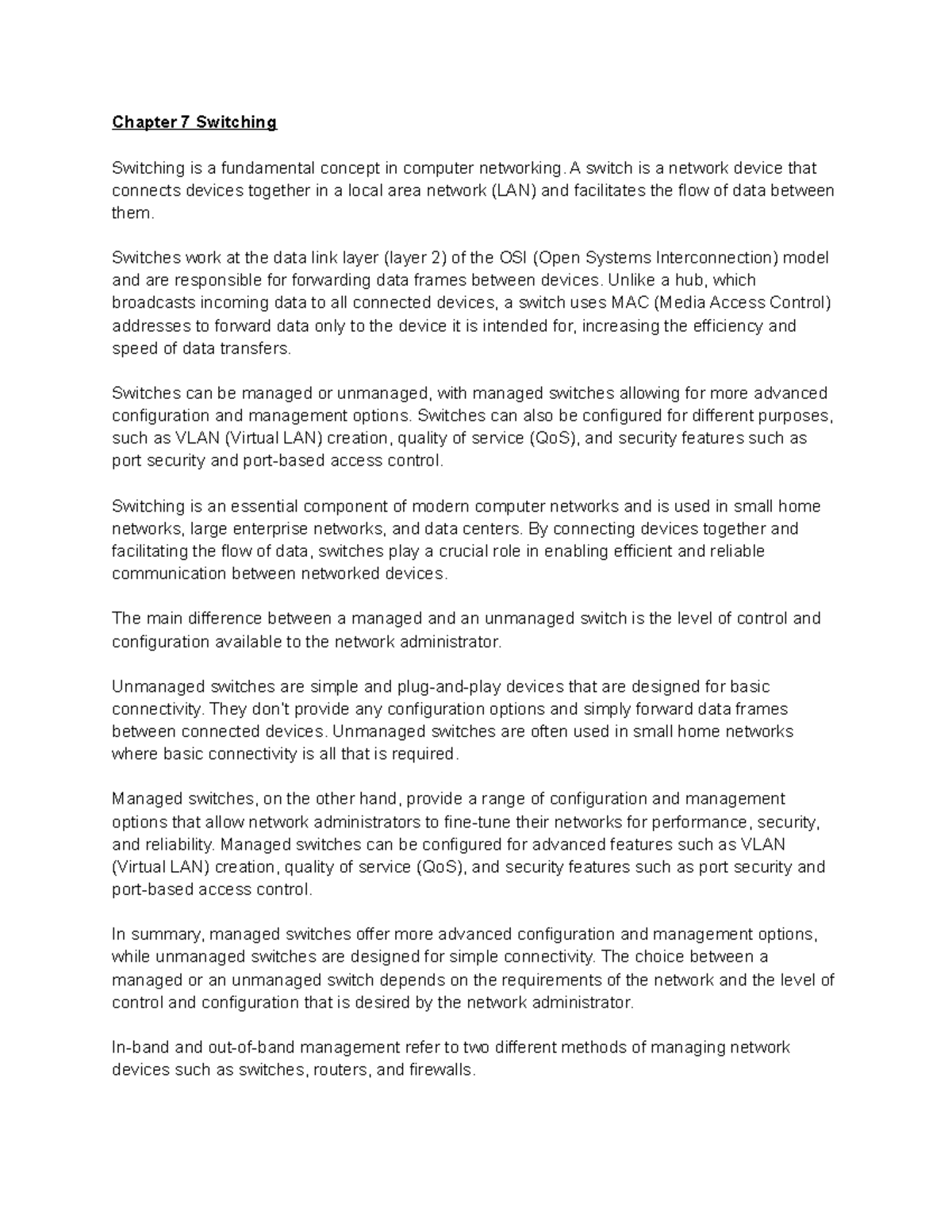 Chapter 7 Switching - Chapter 7 Switching Switching is a fundamental ...