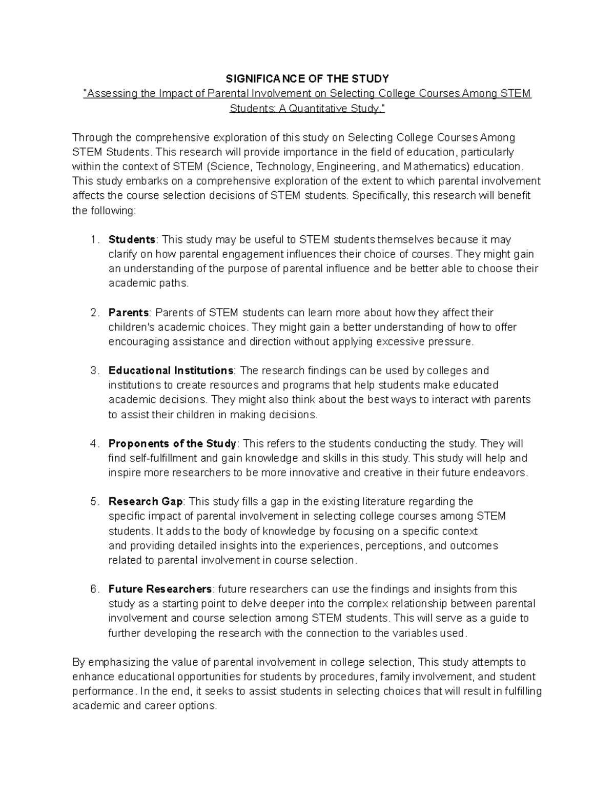 Significance OF THE Study - SIGNIFICANCE OF THE STUDY “Assessing the ...