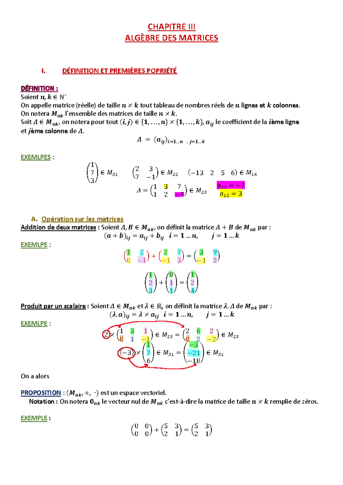 3. Matrices - On y retrouve toutes les notions importantes et calculs ...