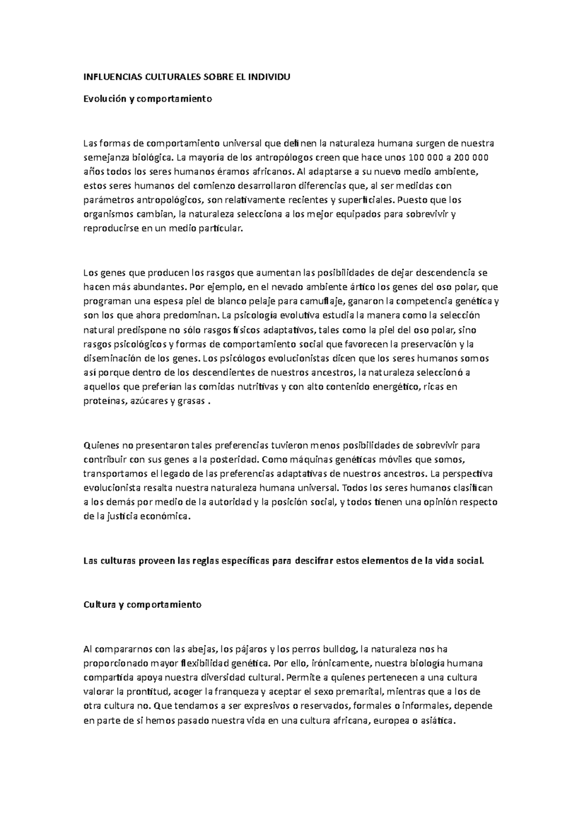 Psicologia social I Capitulo 3 - INFLUENCIAS CULTURALES SOBRE EL ...