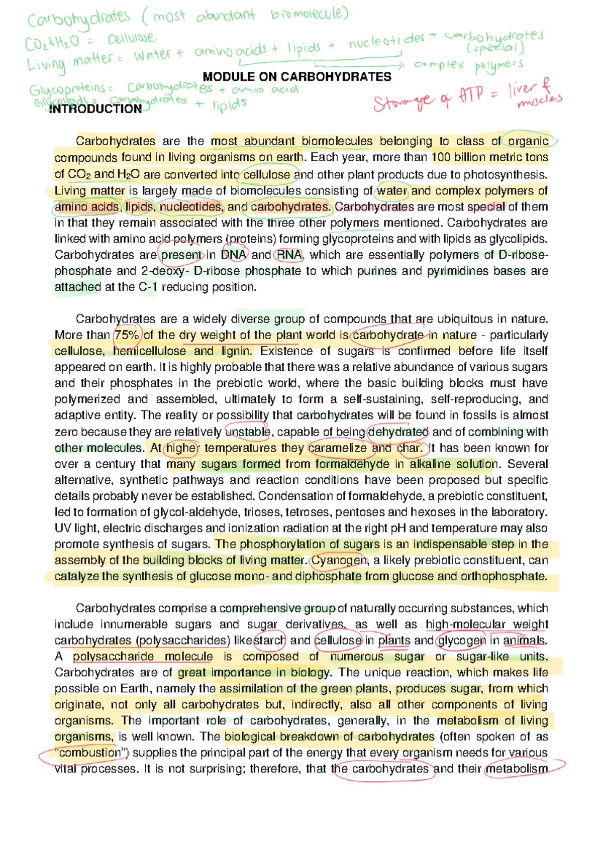 Module ON Carbohydrates - MODULE ON CARBOHYDRATES INTRODUCTION ...