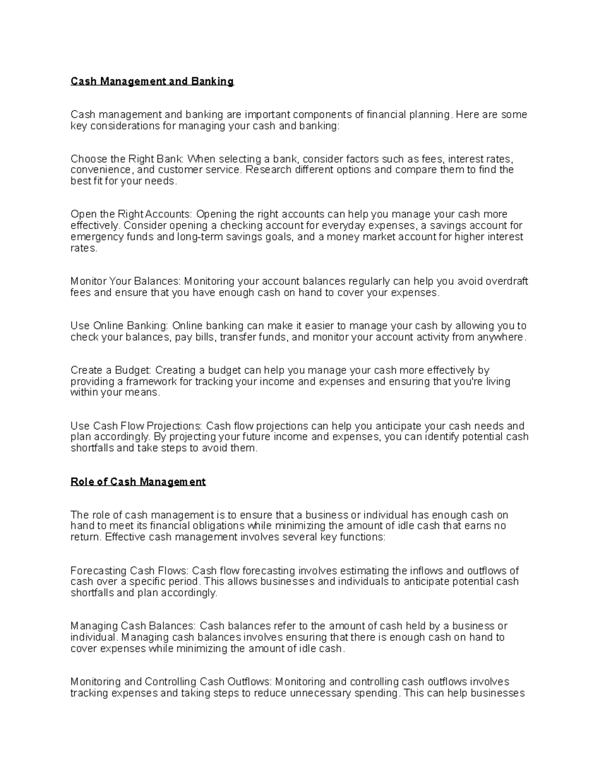 Cash Management and Banking - Here are some key considerations for ...