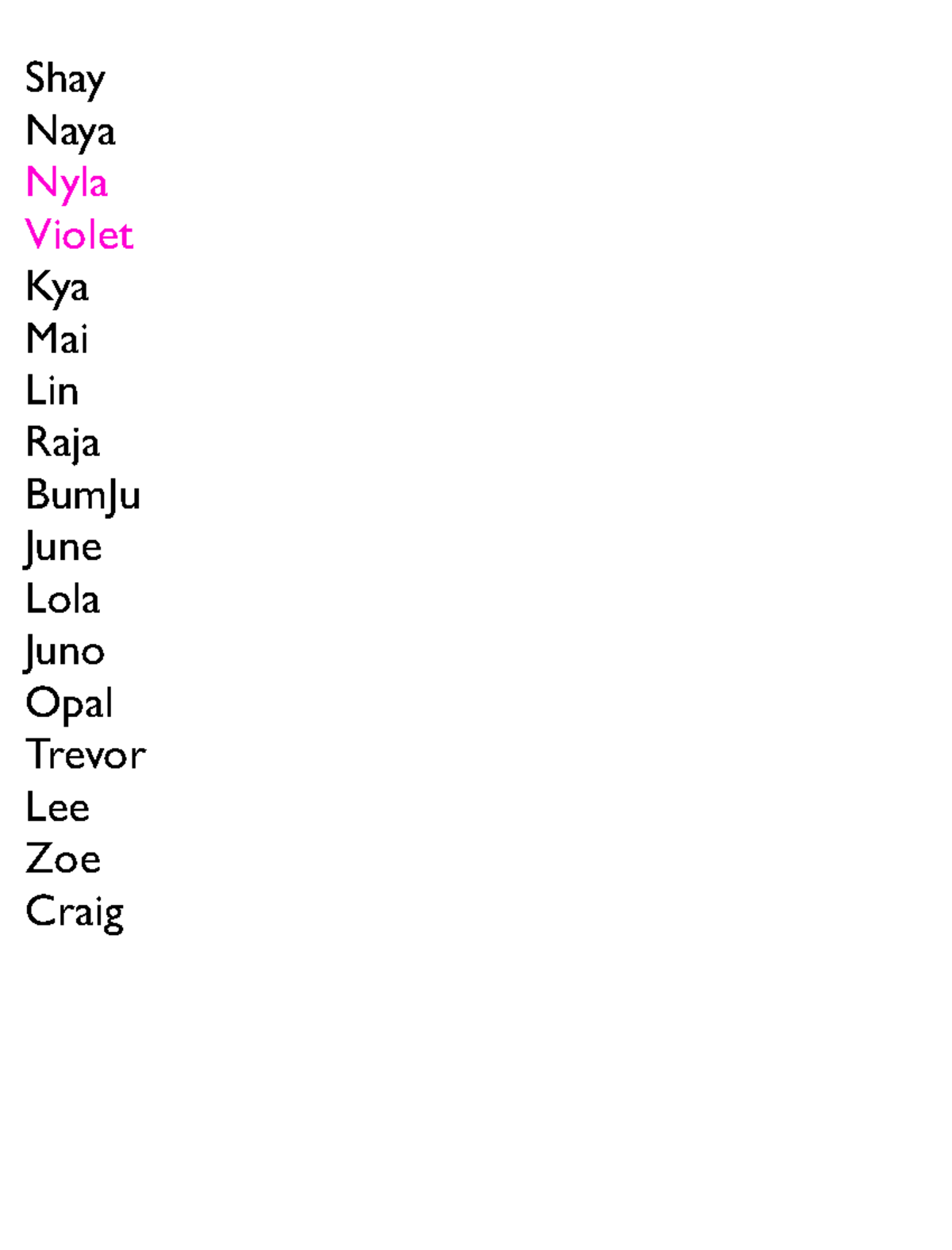 Animal names - PSYC 1200 - Shay Naya Nyla Violet Kya Mai Lin Raja BumJu ...