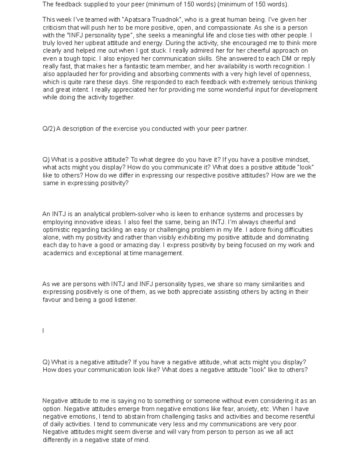 Psyc 1205 Learning Journal Unit 4 The Feedback Supplied To Your Peer Minimum Of 150 Words
