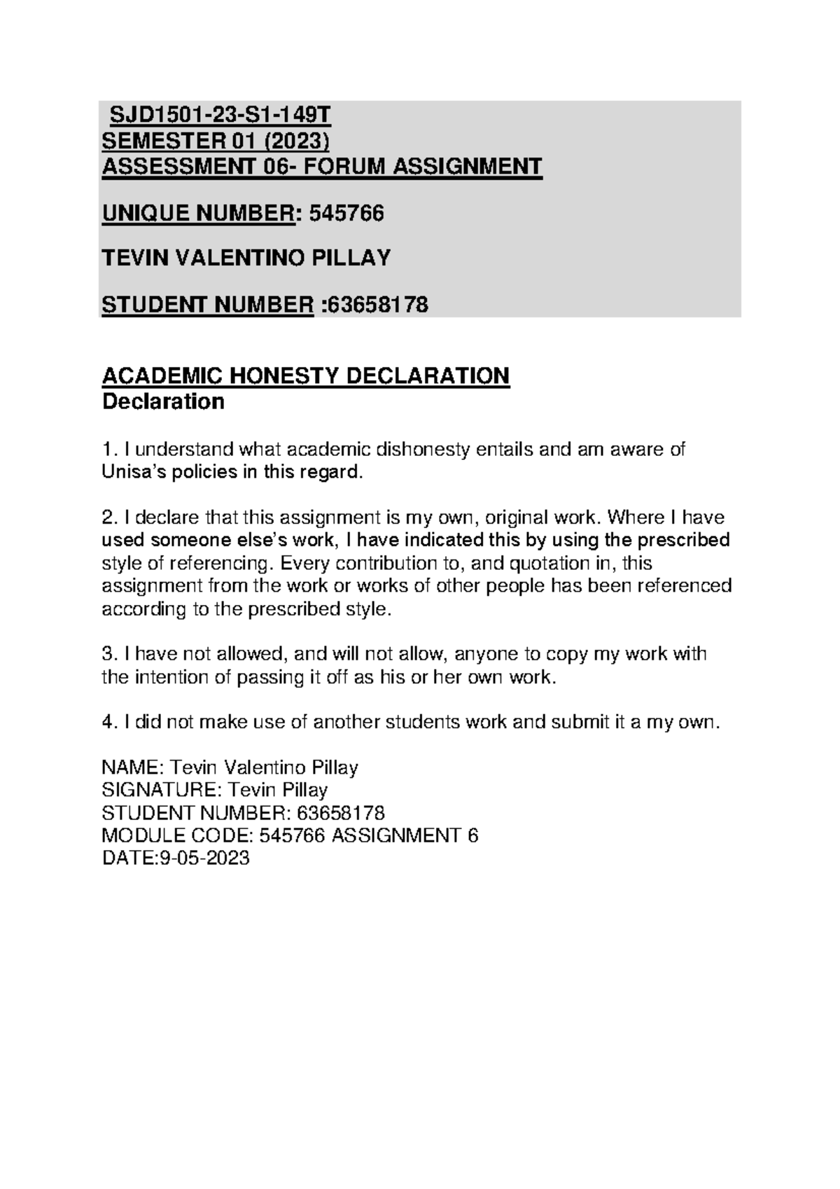 Assignment 6 SJD1501-23-S1-149T - SJD1501- 23 - S1-149T SEMESTER 01 ...