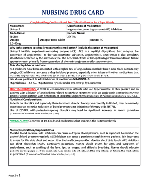 drug card pharmacology - NURSING DRUG CARD Complete A Drug Card for at ...