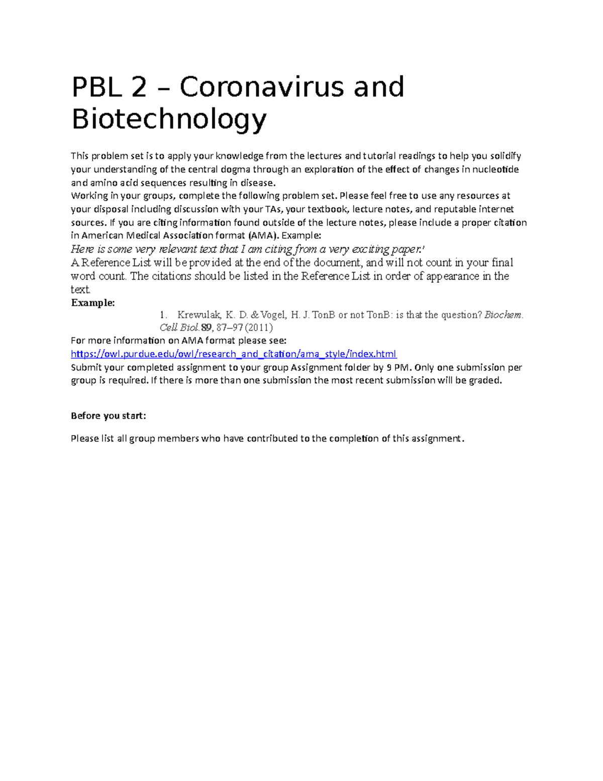 PBL #2 Questions - pbl - PBL 2 – Coronavirus and Biotechnology This ...
