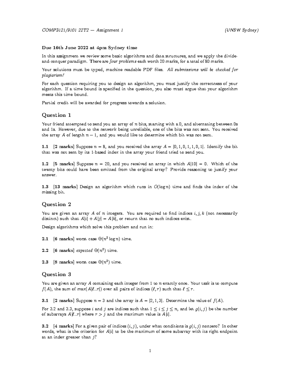 A1-questions - Assignment 1 Questions - COMP3121/9101 22T2 — Assignment ...