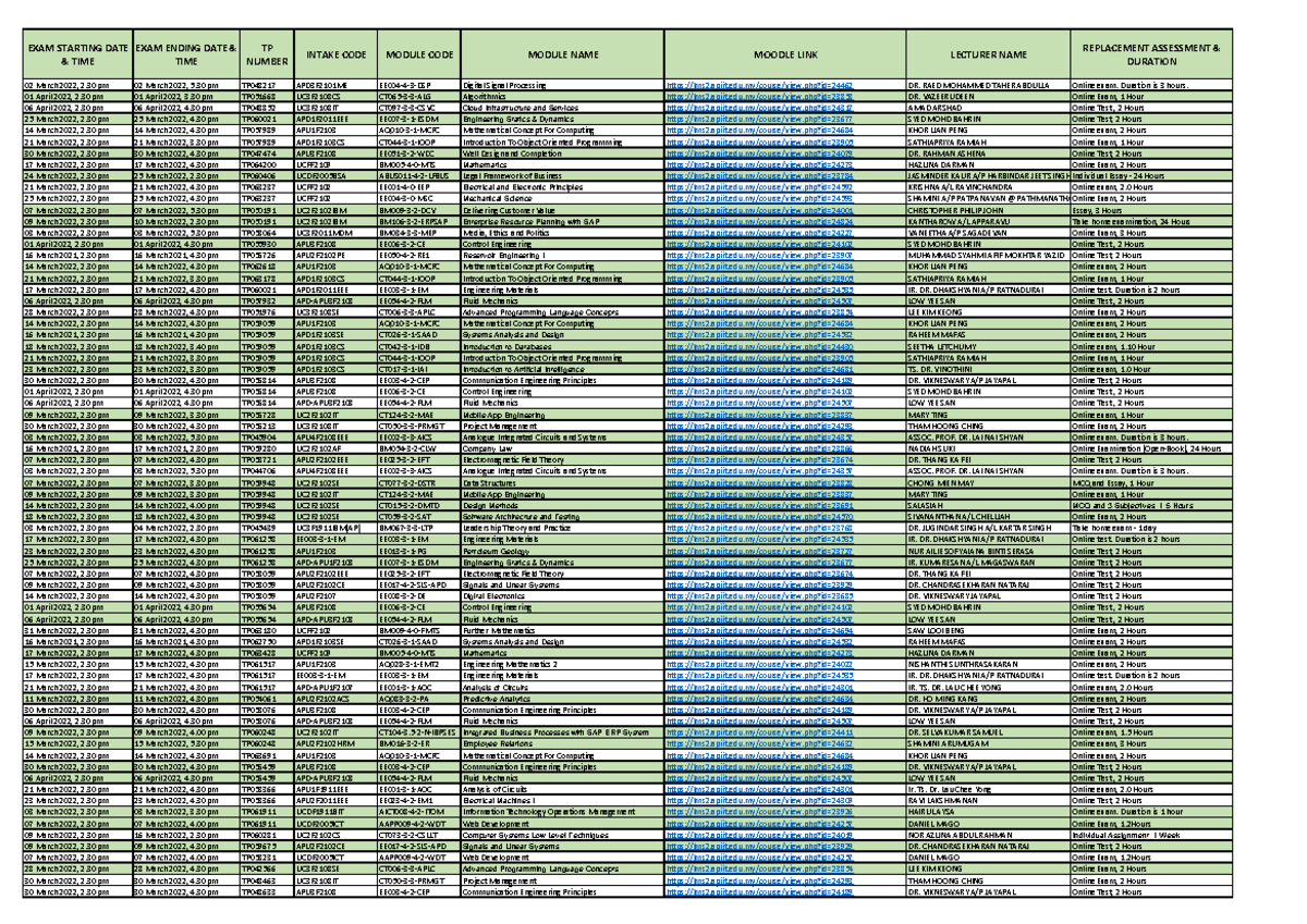 Resit-March Exam - & TIME TIME NUMBER INTAKE CODE MODULE CODE MODULE ...