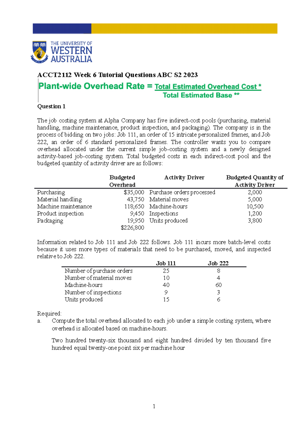 6 ACCT2112 Week 6 Tute Qns ABC S2 2023 - ACCT2112 Week 6 Tutorial Questions ABC S2 2023 Question ...