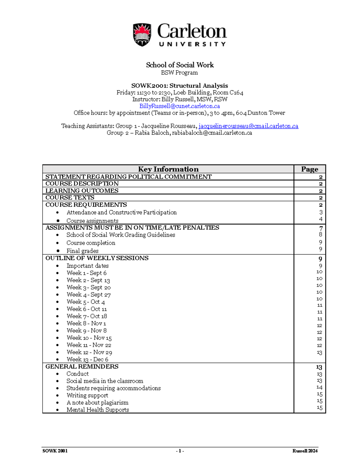 SOWK 2001 B Russell Fall 2024 - School of Social Work BSW Program ...