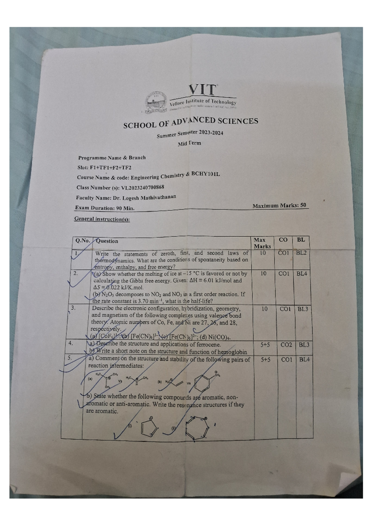 20241012 040111 - Midterm question paper - VIT Vellore Institute of ...