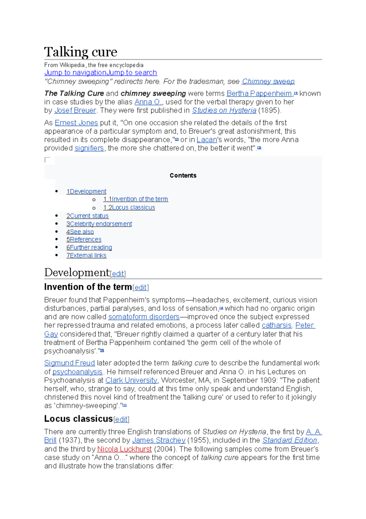 Talking cure theories - Lecture notes Week 10 notes re: stas essay and ...