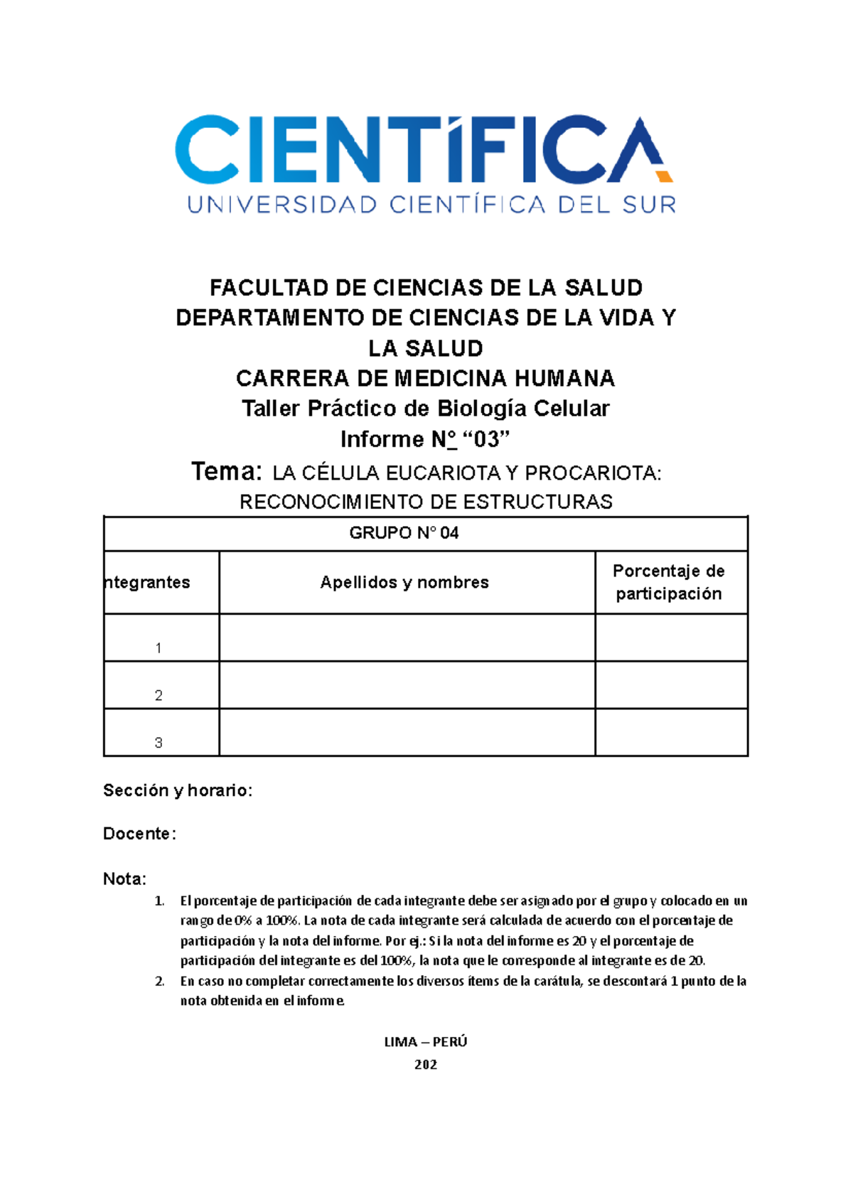 Informe N° “03” Biologia - FACULTAD DE CIENCIAS DE LA SALUD ...