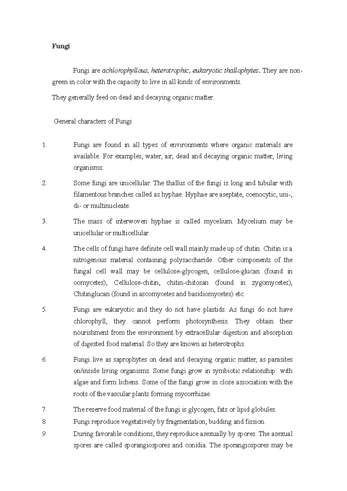 Fungi - Its a lecture note - Fungi Fungi are achlorophyllous ...