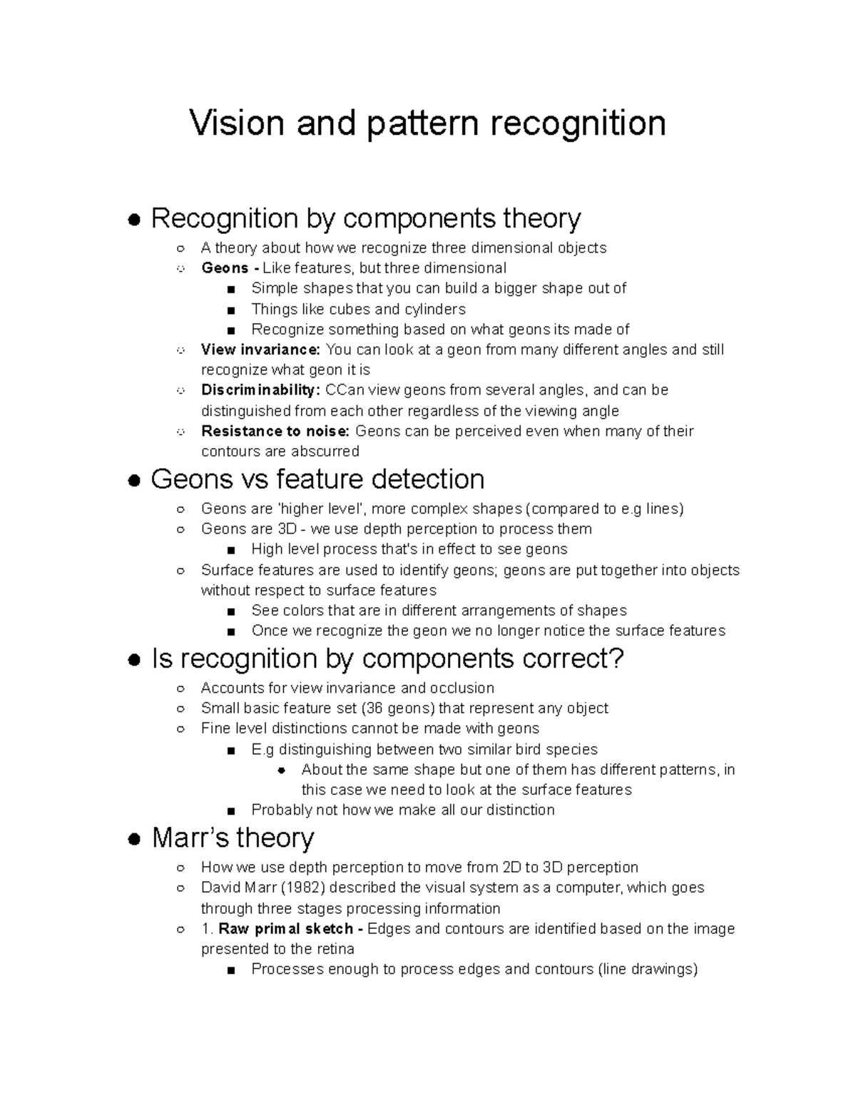 Cognitive approach - Vision and pattern recognition - Cogs 100 ...