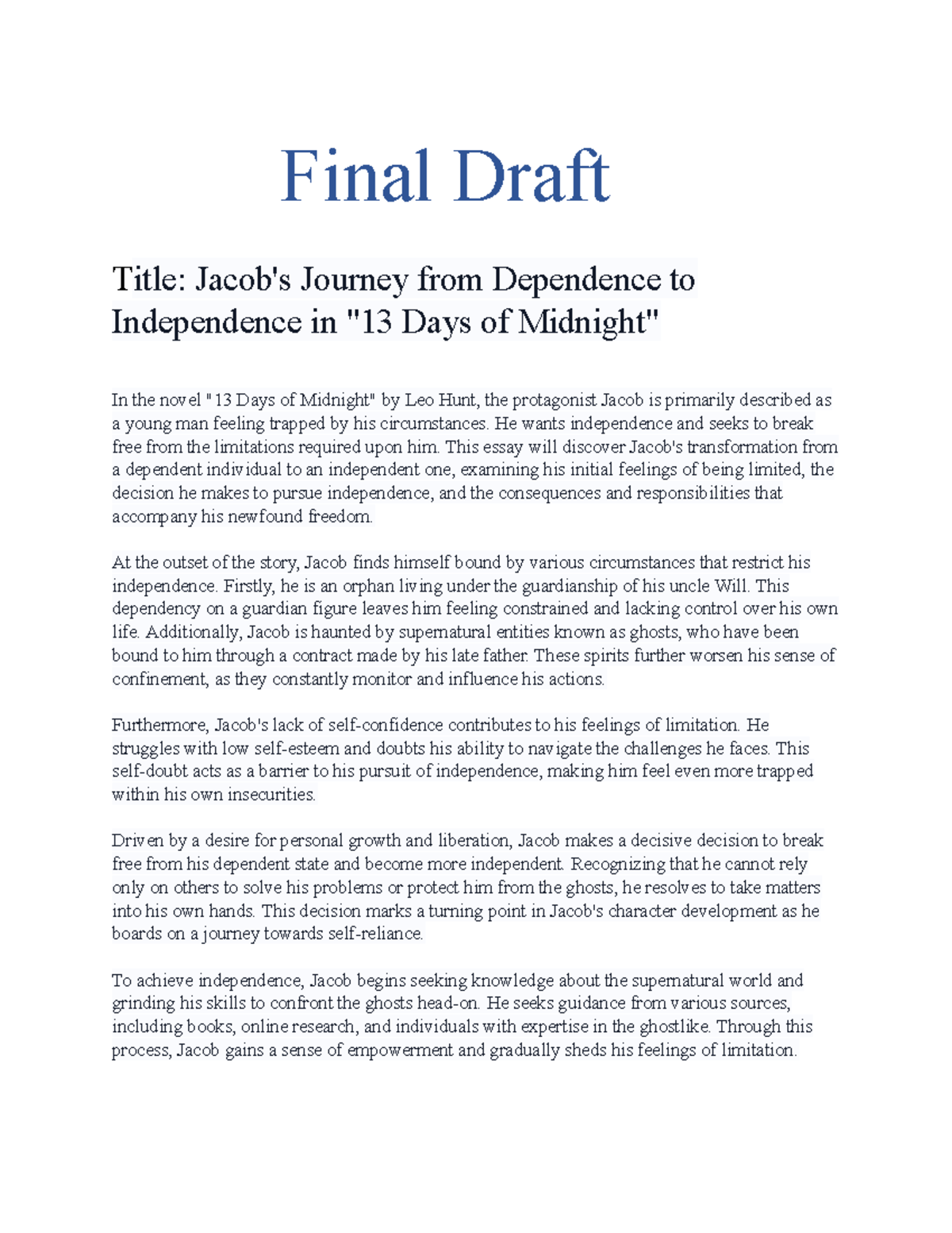 Narrative Rough Draft - Final Draft Title: Jacob's Journey from ...