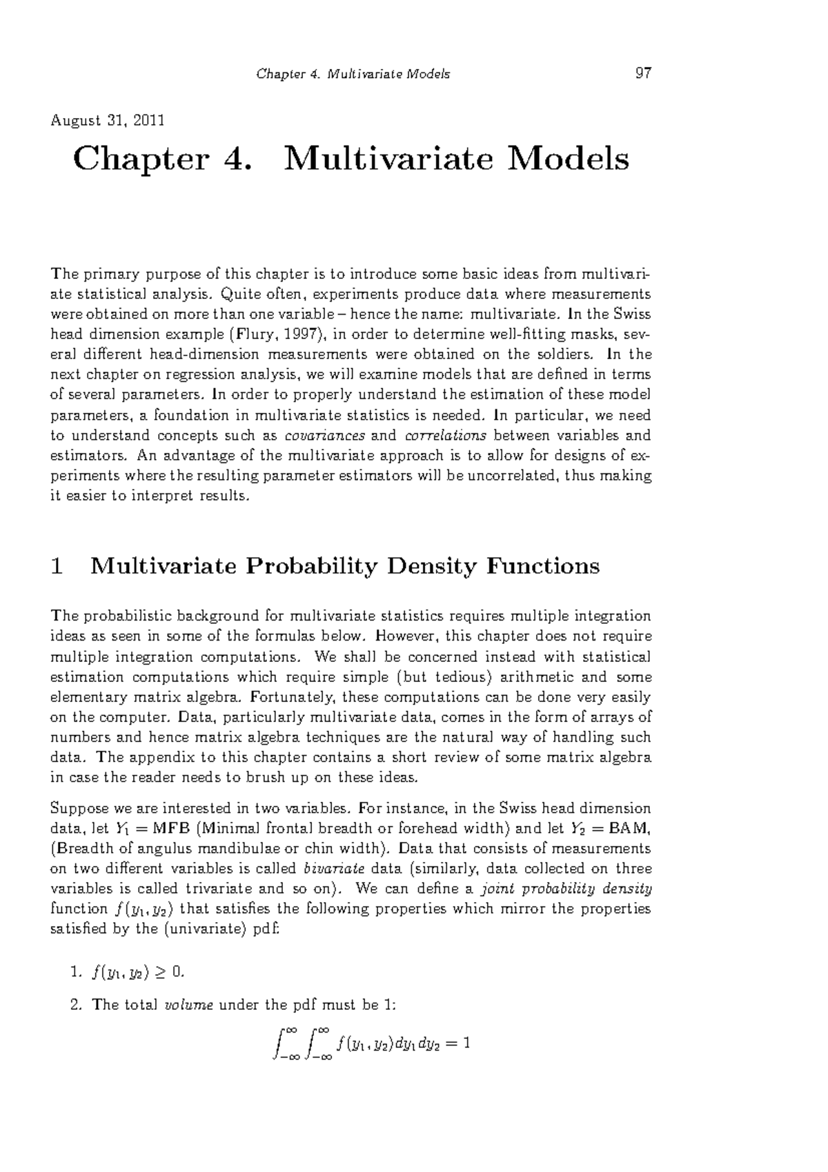 Lecture notes, lecture 4 - August 31, 2011 Chapter 4. Multivariate ...
