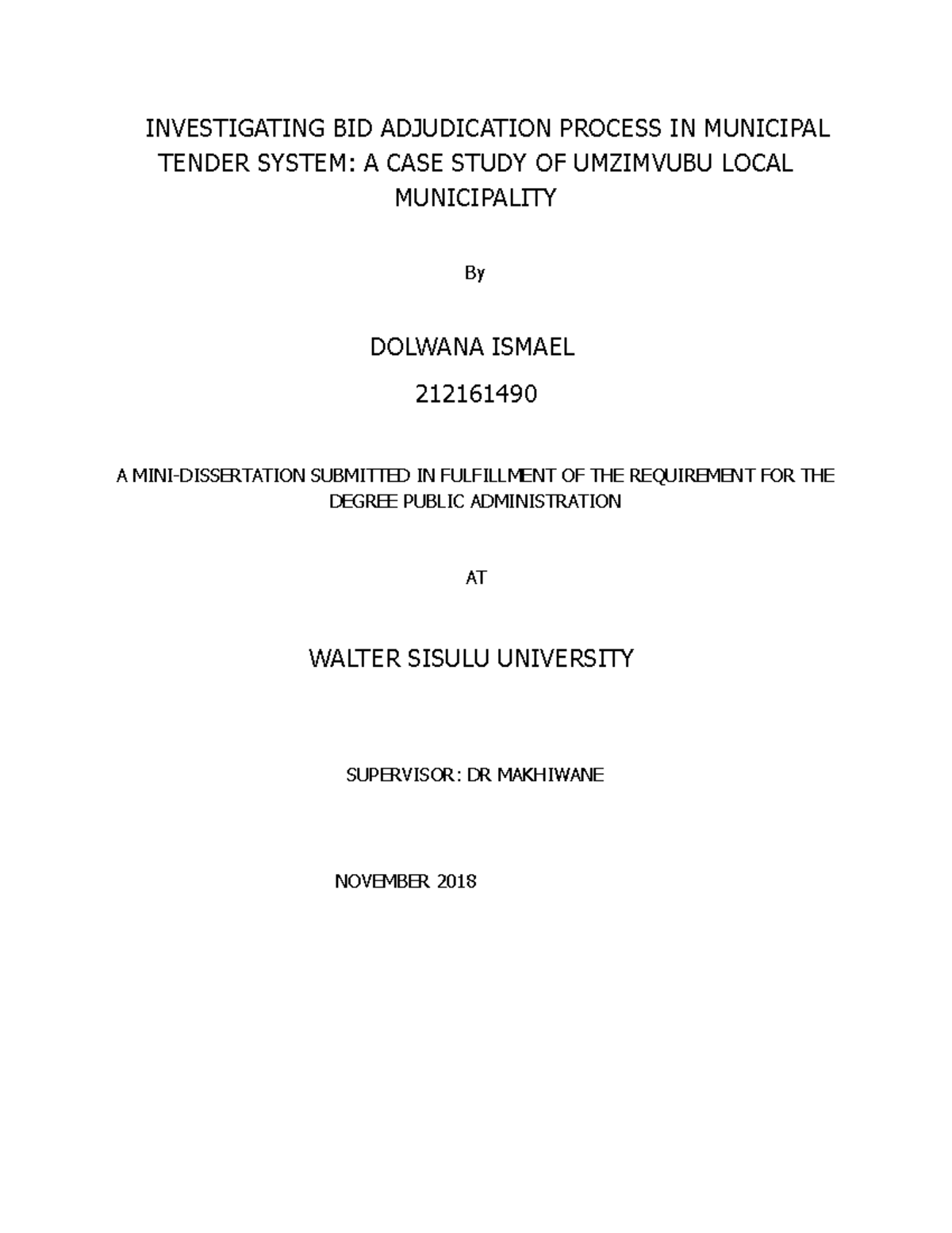Draft Research proposal - INVESTIGATING BID ADJUDICATION PROCESS IN ...