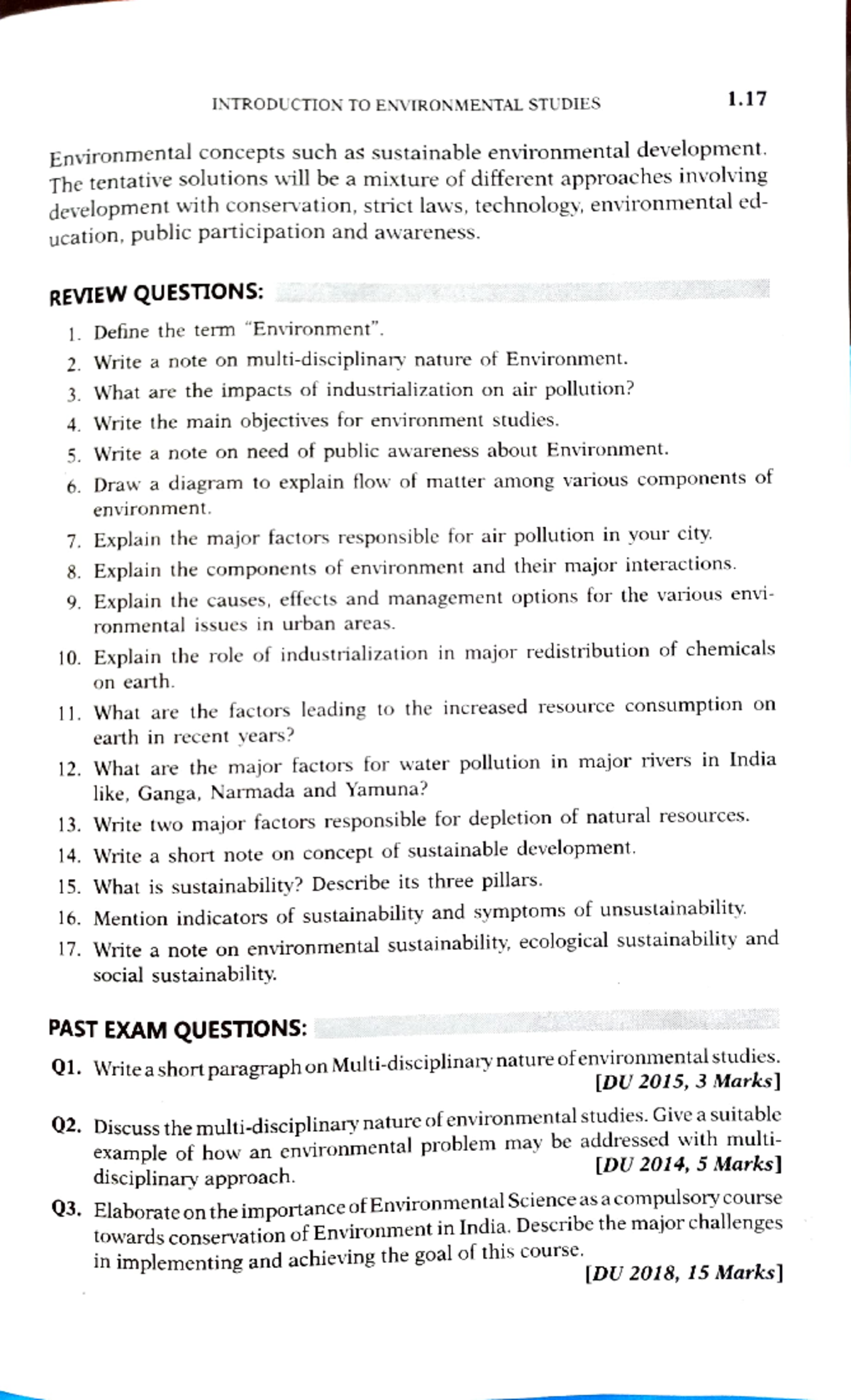 Evs imp questions - INTRODUCTIONTO ENVIRONNMENTALSTUDIES Environmental ...