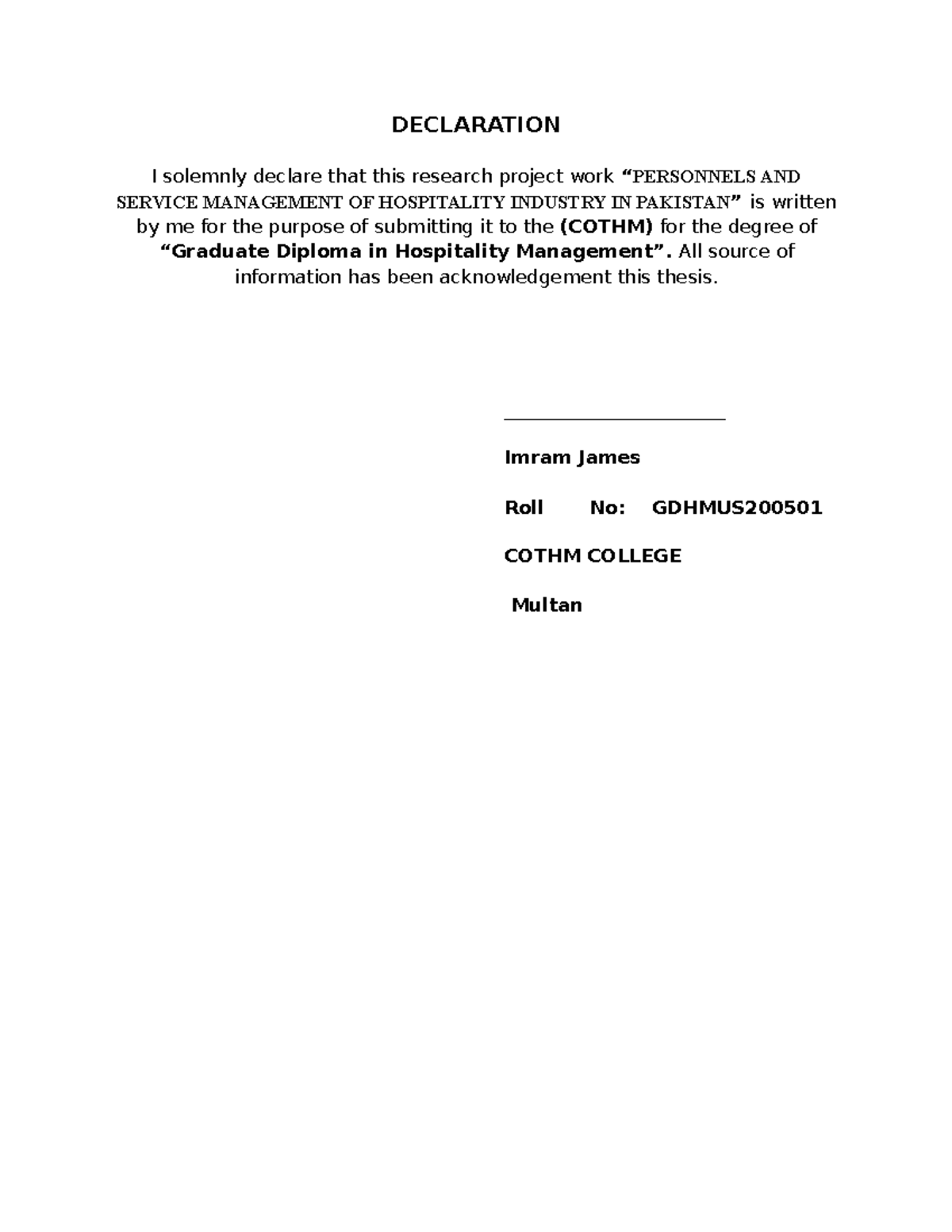 Frnt page - done it - DECLARATION I solemnly declare that this research ...