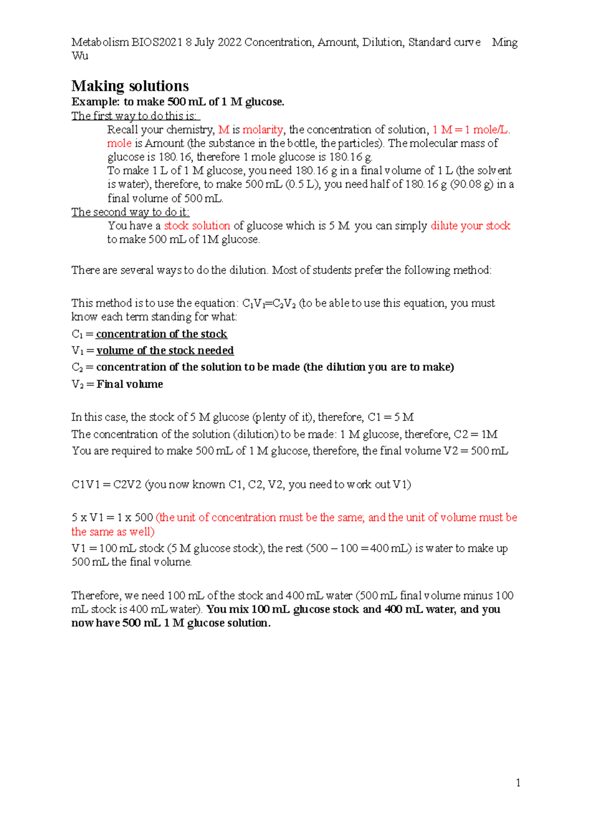 Concentration Amount Dilution and Standard curve 2022 - Wu Making ...
