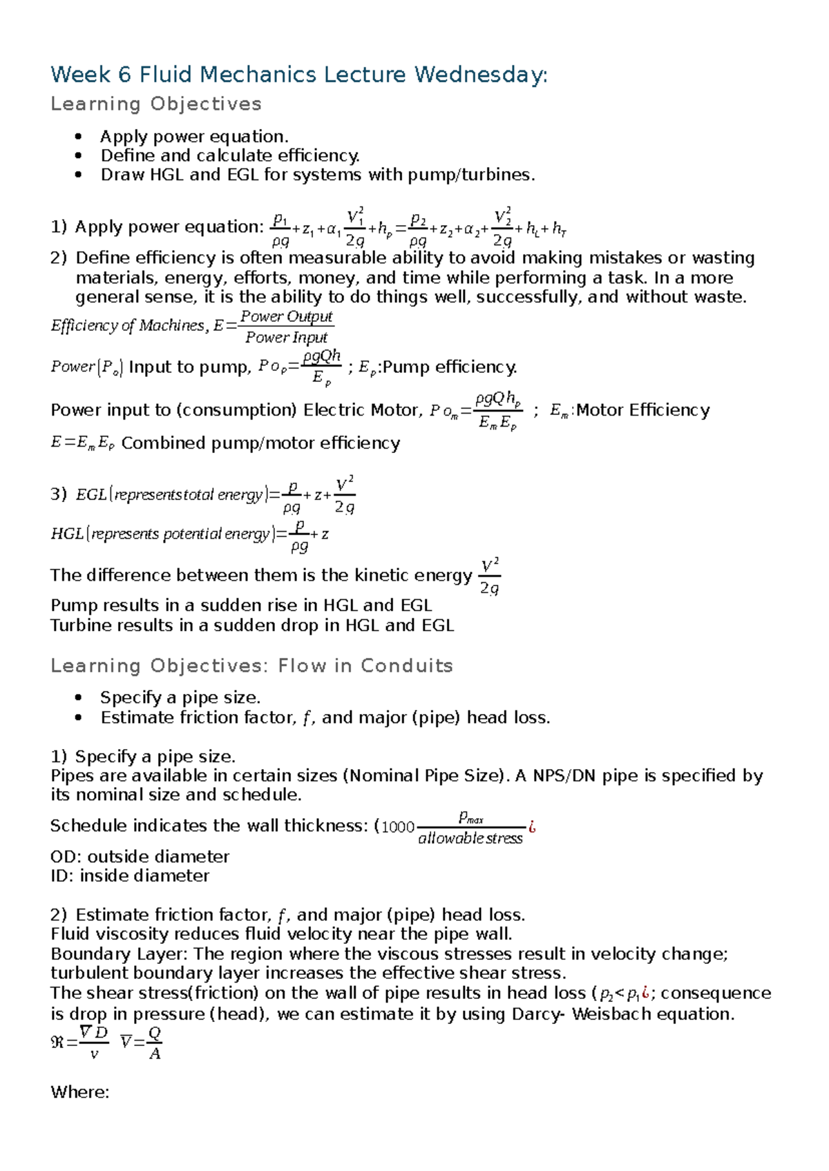 Week 6 Fluid Mechanics Lecture Wednesday - Week 6 Fluid Mechanics ...