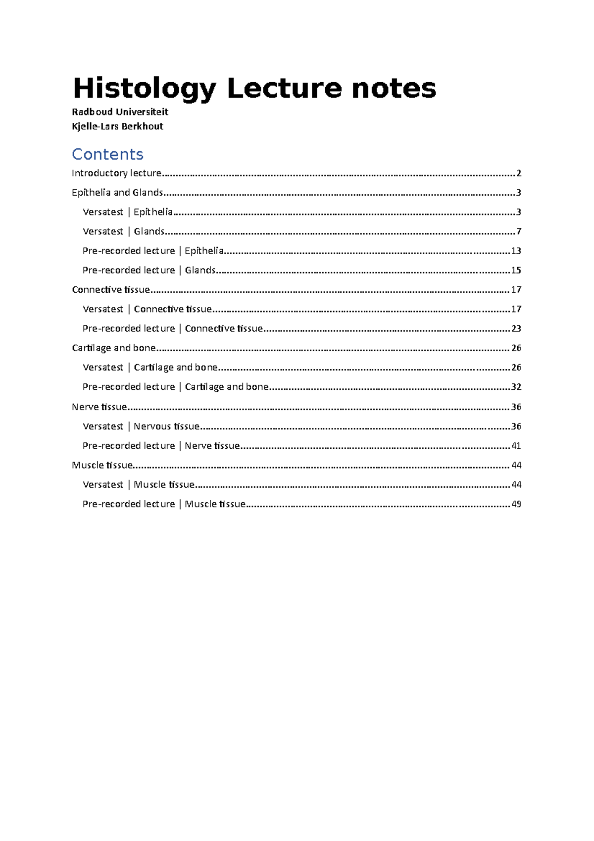 Histology lecture notes - Histology Lecture notes Radboud Universiteit ...