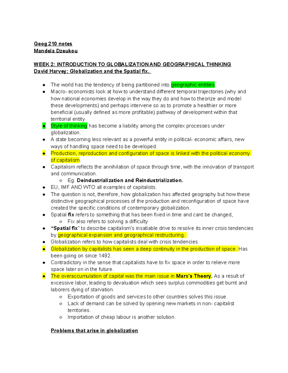 GEO 210 midterm notes - Geog 210 notes Mandela Dzeukou WEEK 2 ...