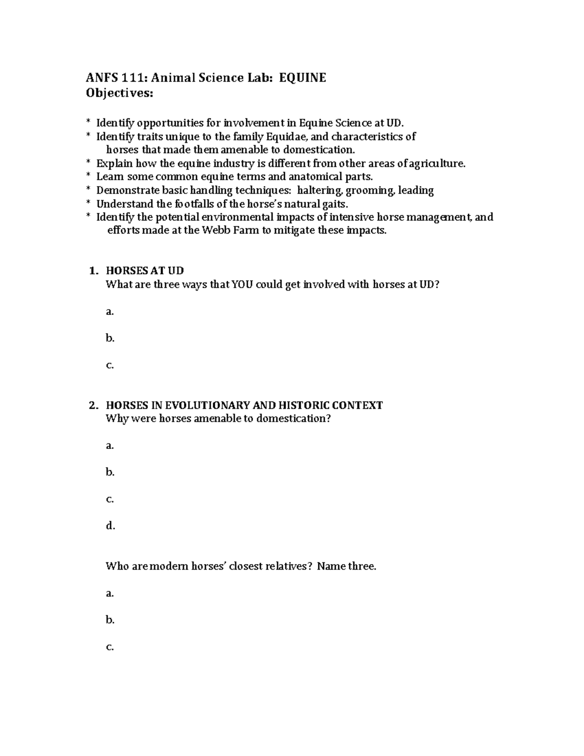 2022 ANFS111 Equine Lab - ANFS 111: Animal Science Lab: EQUINE ...