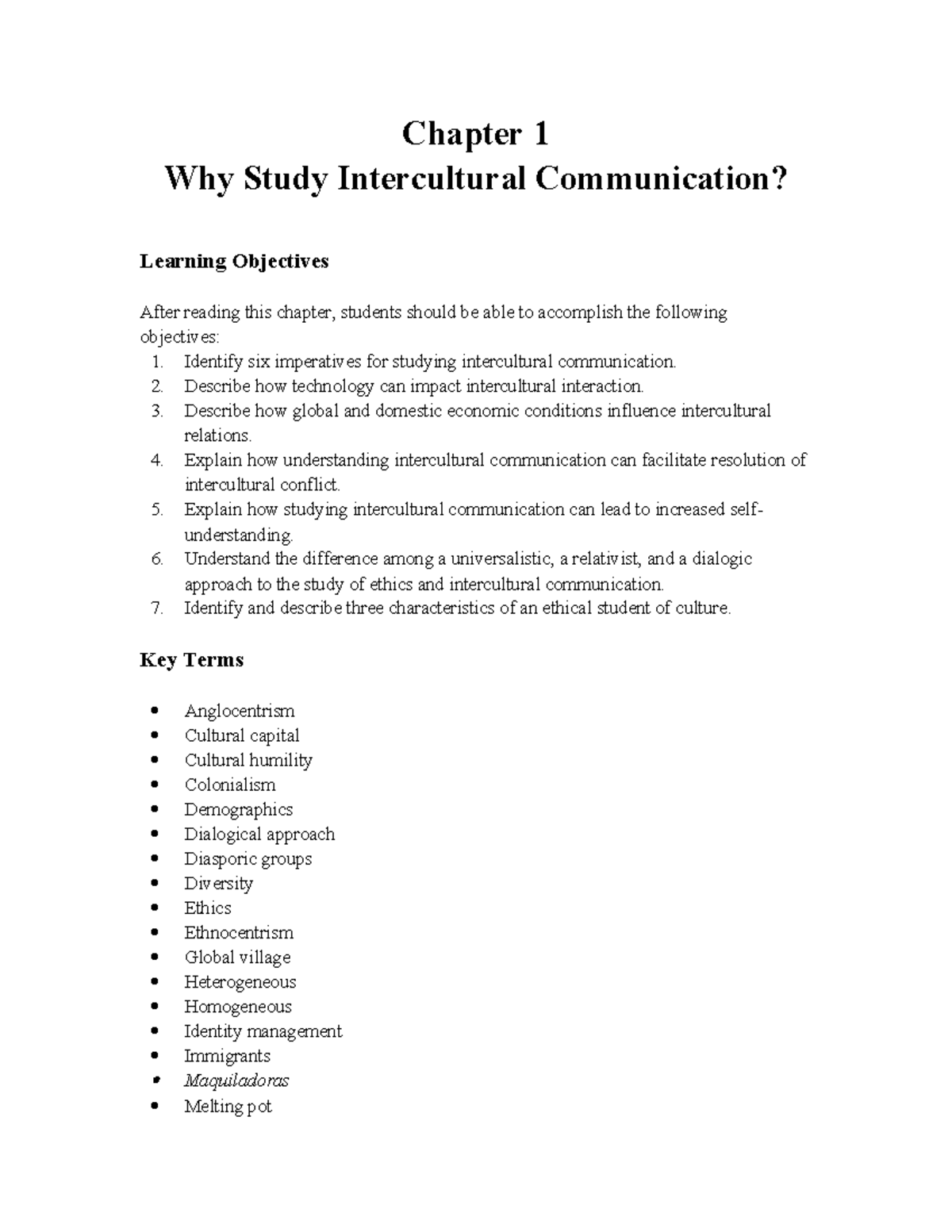 Chapter 1 outline - Chapter 1 Why Study Intercultural Communication ...
